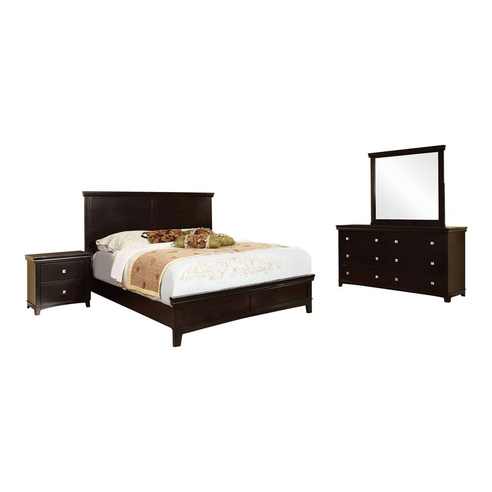 FOA Brighton 4pc Espresso Wood Bed Set-Cal King+1 Nightstand+1 Dresser ...