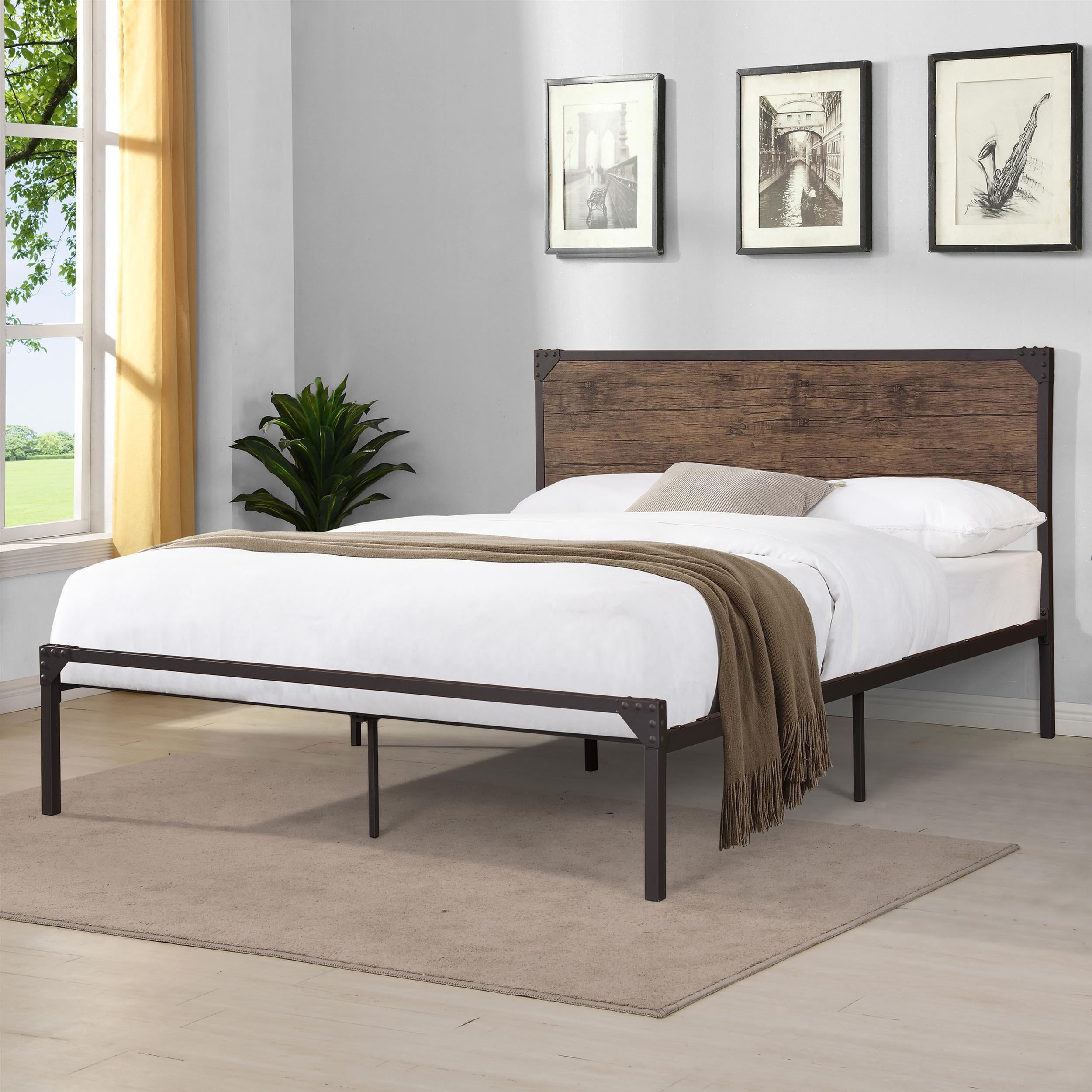FOA Budenholz Brown Metal Full Platform Bed with 12" Memory Foam ...