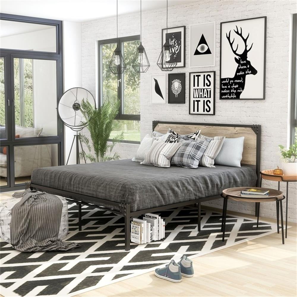 FOA Budenholz Gray Metal Full Platform Bed with 12" Memory Foam ...