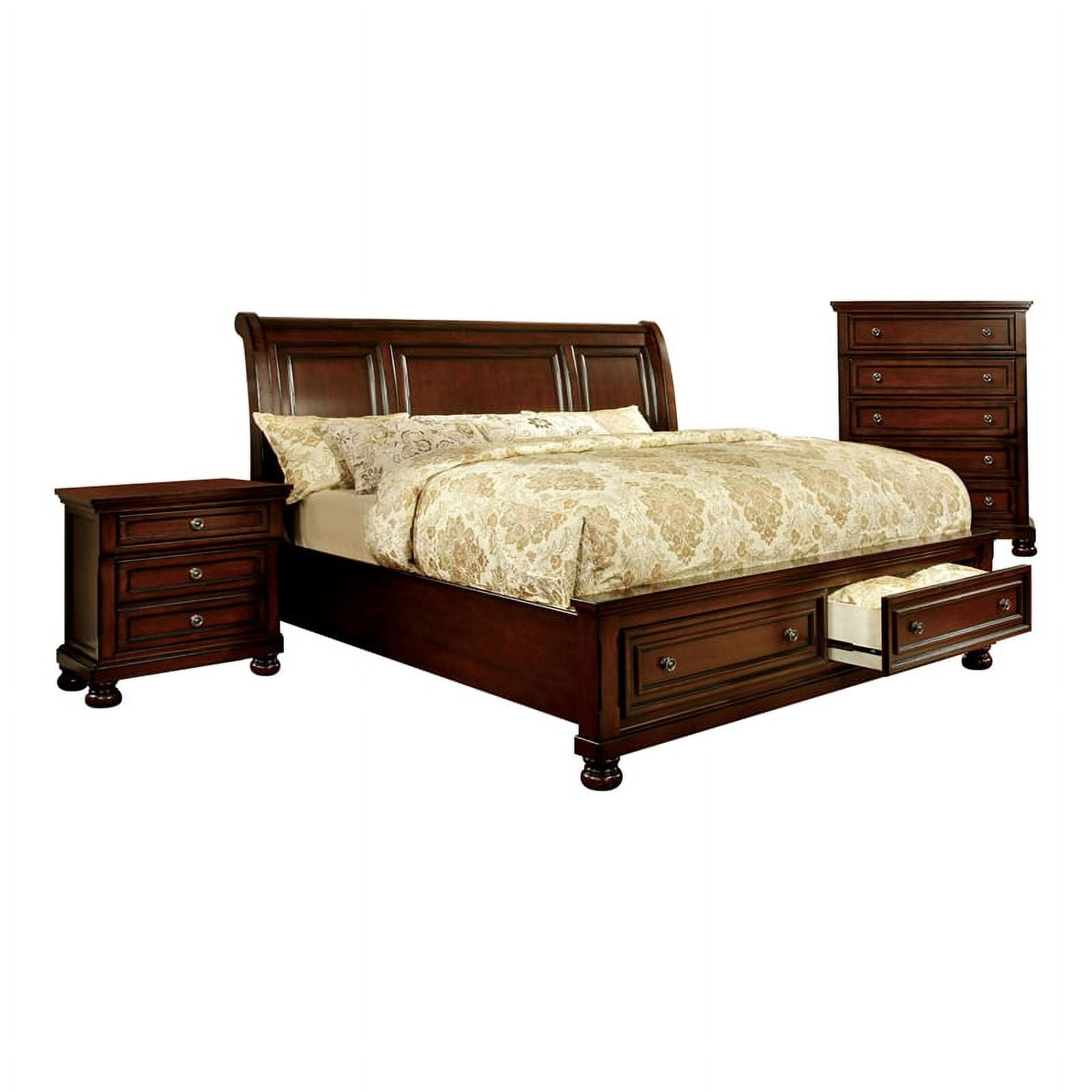 FOA Caiden 3pc Dark Cherry Wood Bedroom Set- Cal King + Nightstand ...