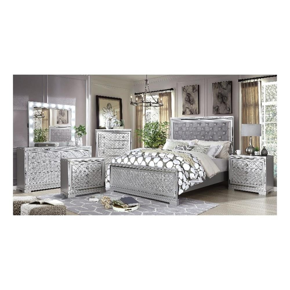 FOA Chid 6pc Silver Wood Bed Set - Queen+2 Nightstands+Chest+Dresser ...