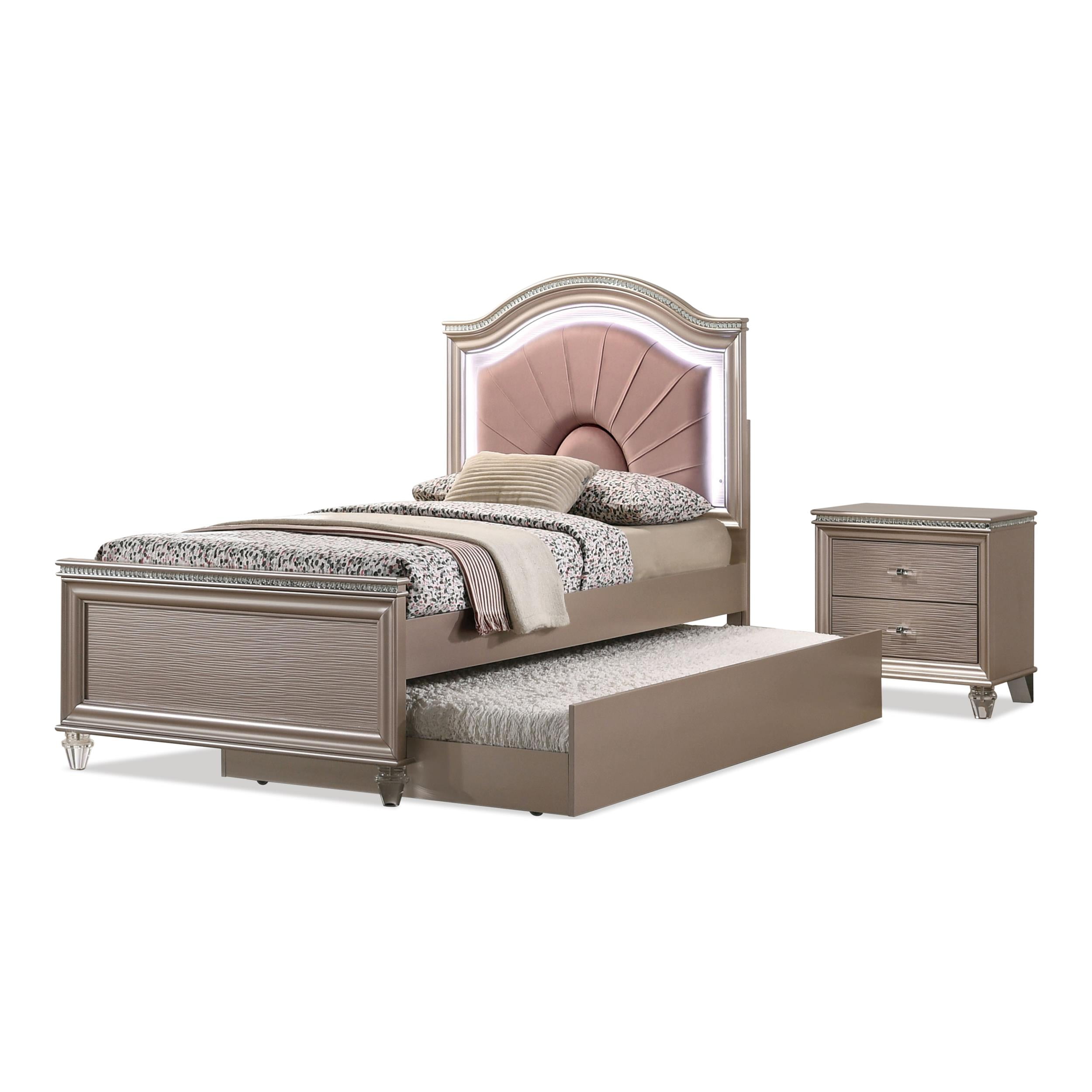 FOA Devado 3 Piece Rose Gold Wood Bedroom Set Full Nightstand Trundle Walmart Business Supplies