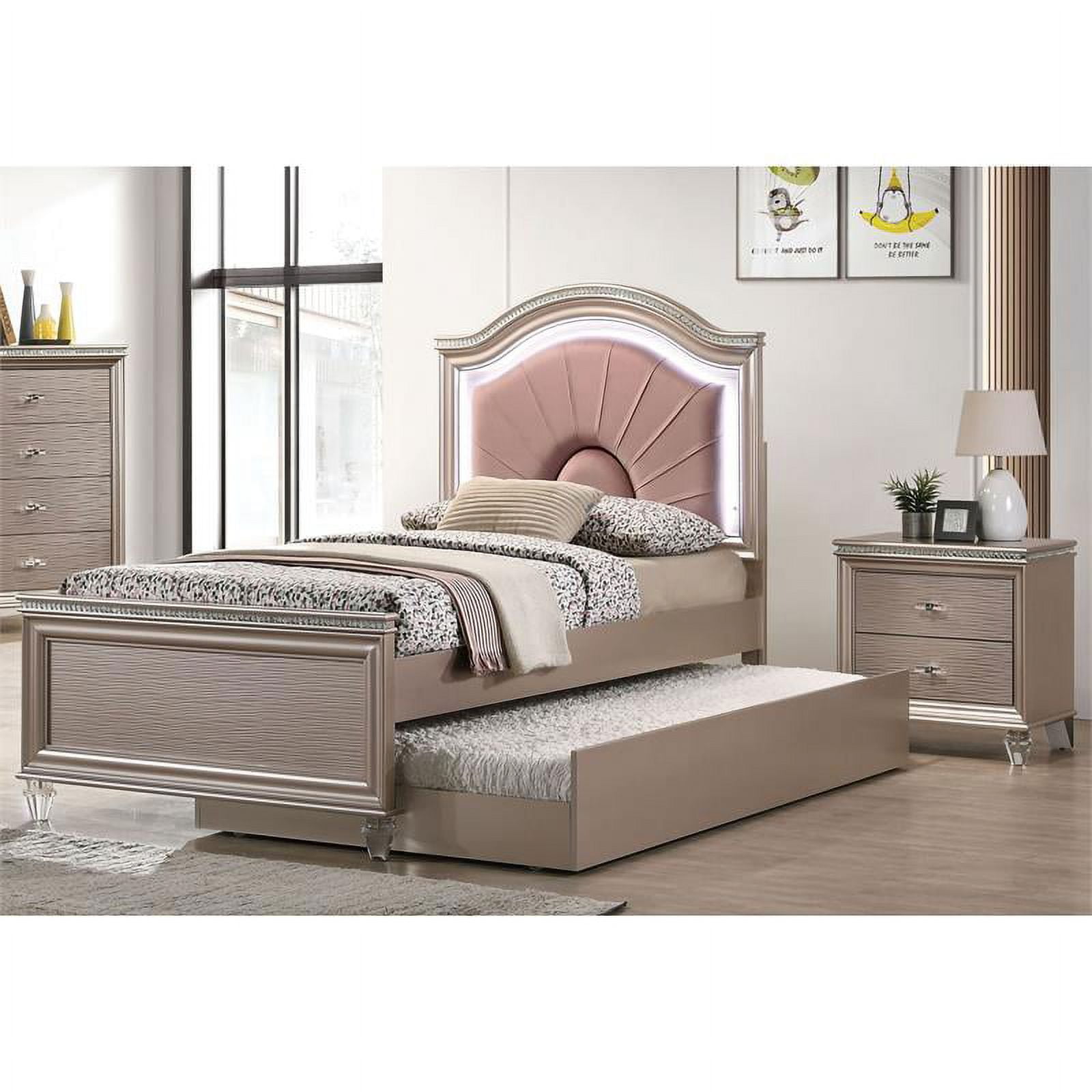 FOA Devado 3-Piece Rose Gold Wood Bedroom Set - Twin + Nightstand ...