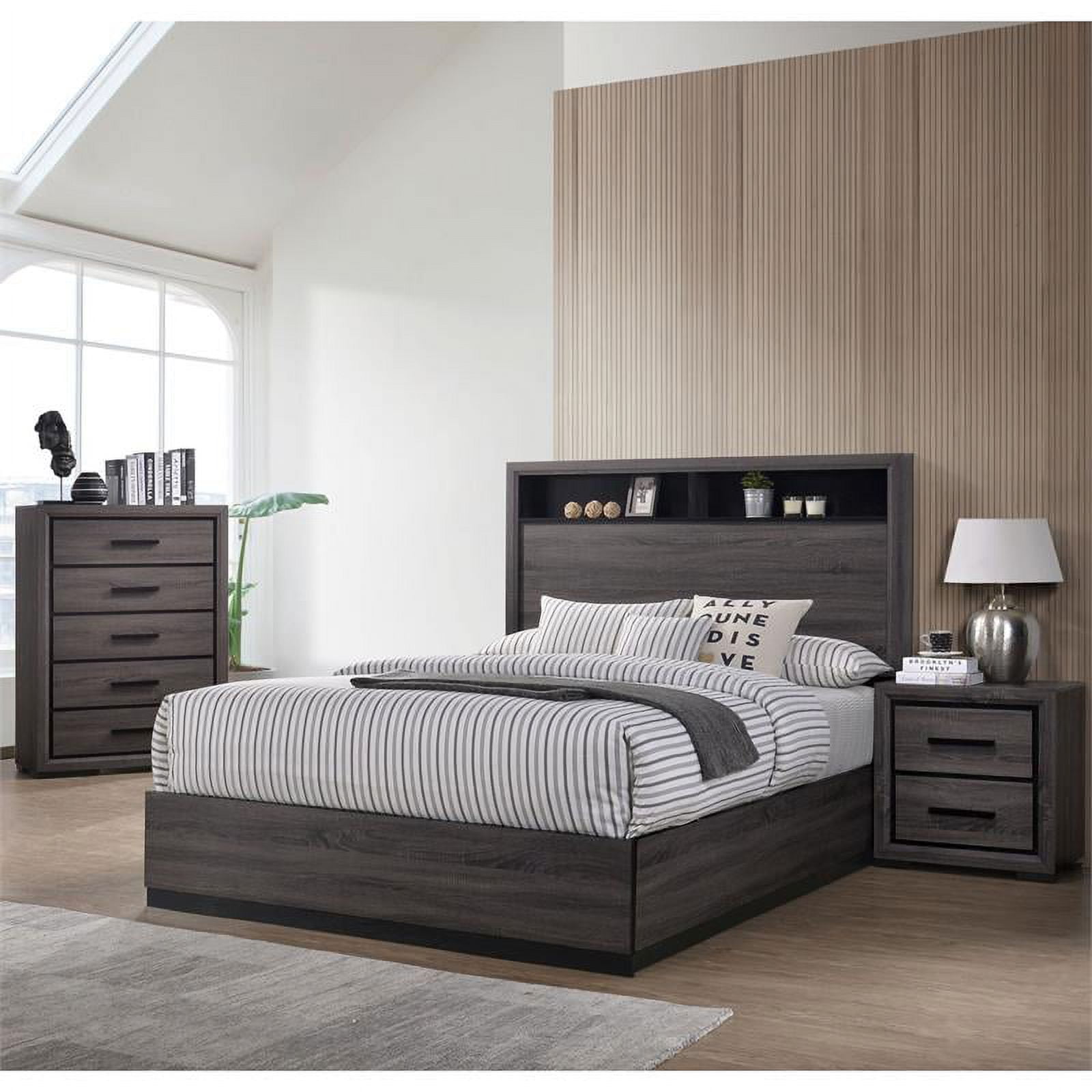 FOA Drummond 3-Piece Gray Wood Panel Bedroom Set- King + Nightstand + Chest - Walmart.com