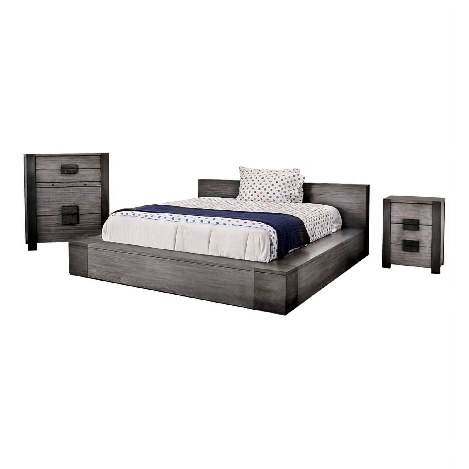 FOA Elbert 3-Piece Gray Wood Low Bedroom Set - King + Nightstand ...