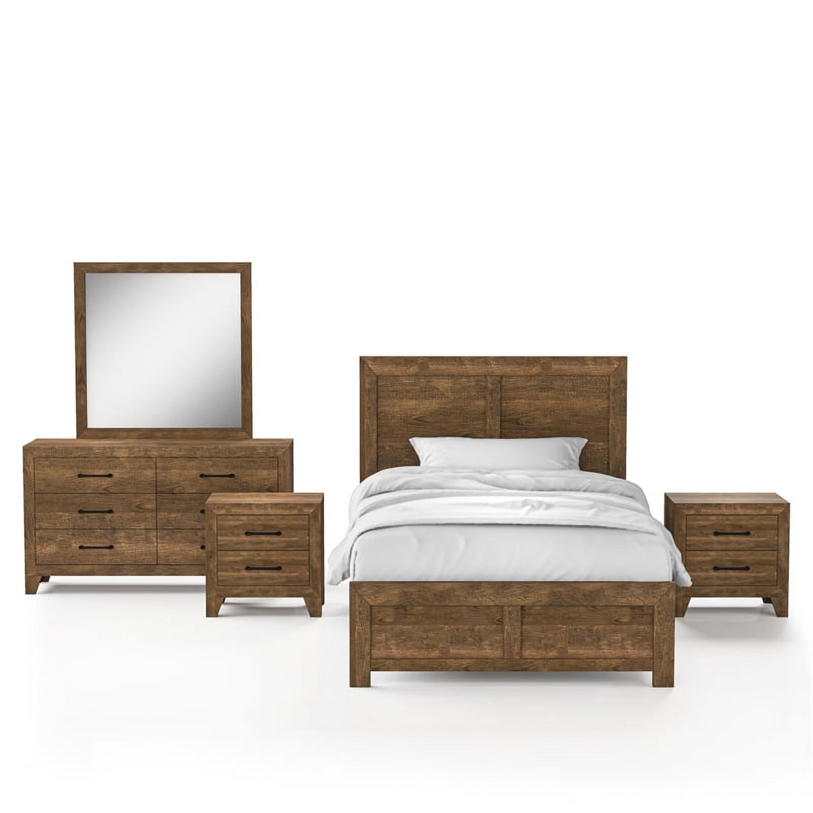 FOA Emerie 5pc Walnut Wood Bed Set - Full + 2 Nightstands + Dresser ...