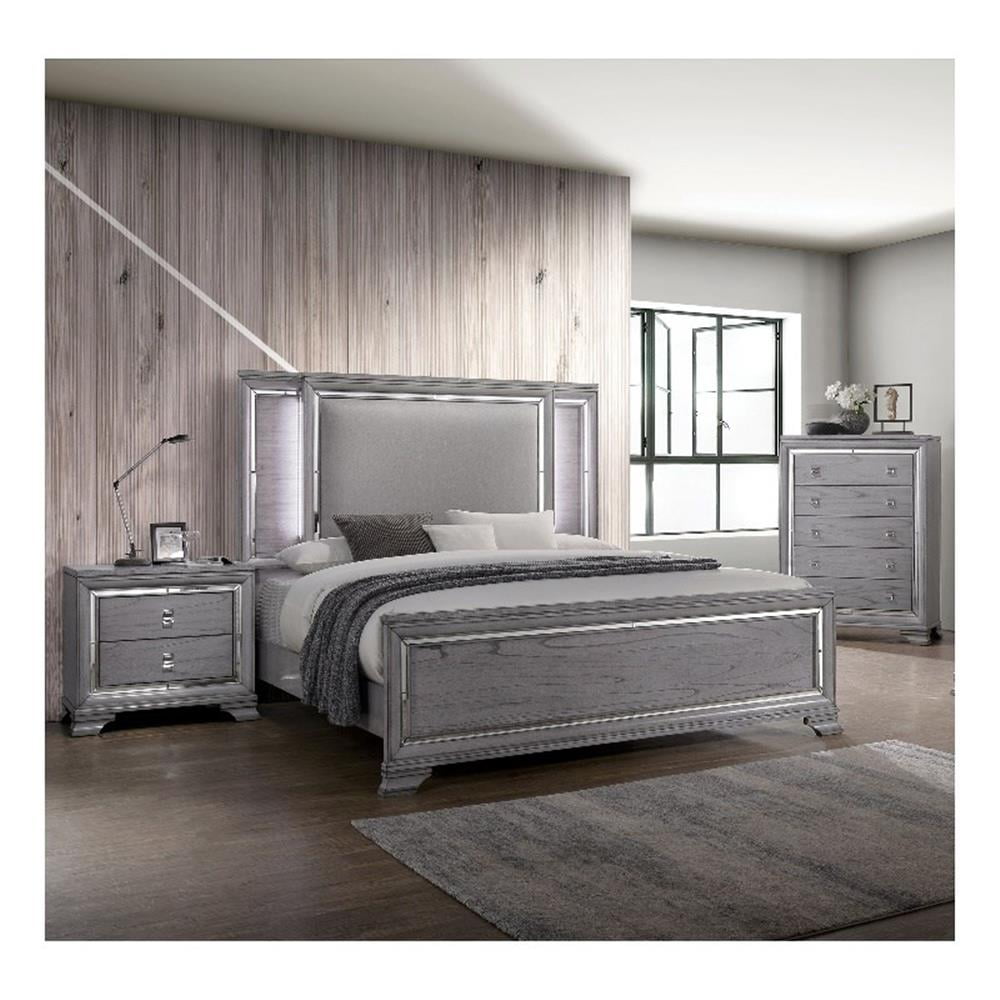 FOA Hariston 3pc Light Gray Solid Wood Bed Set - Cal King + Nightstand ...