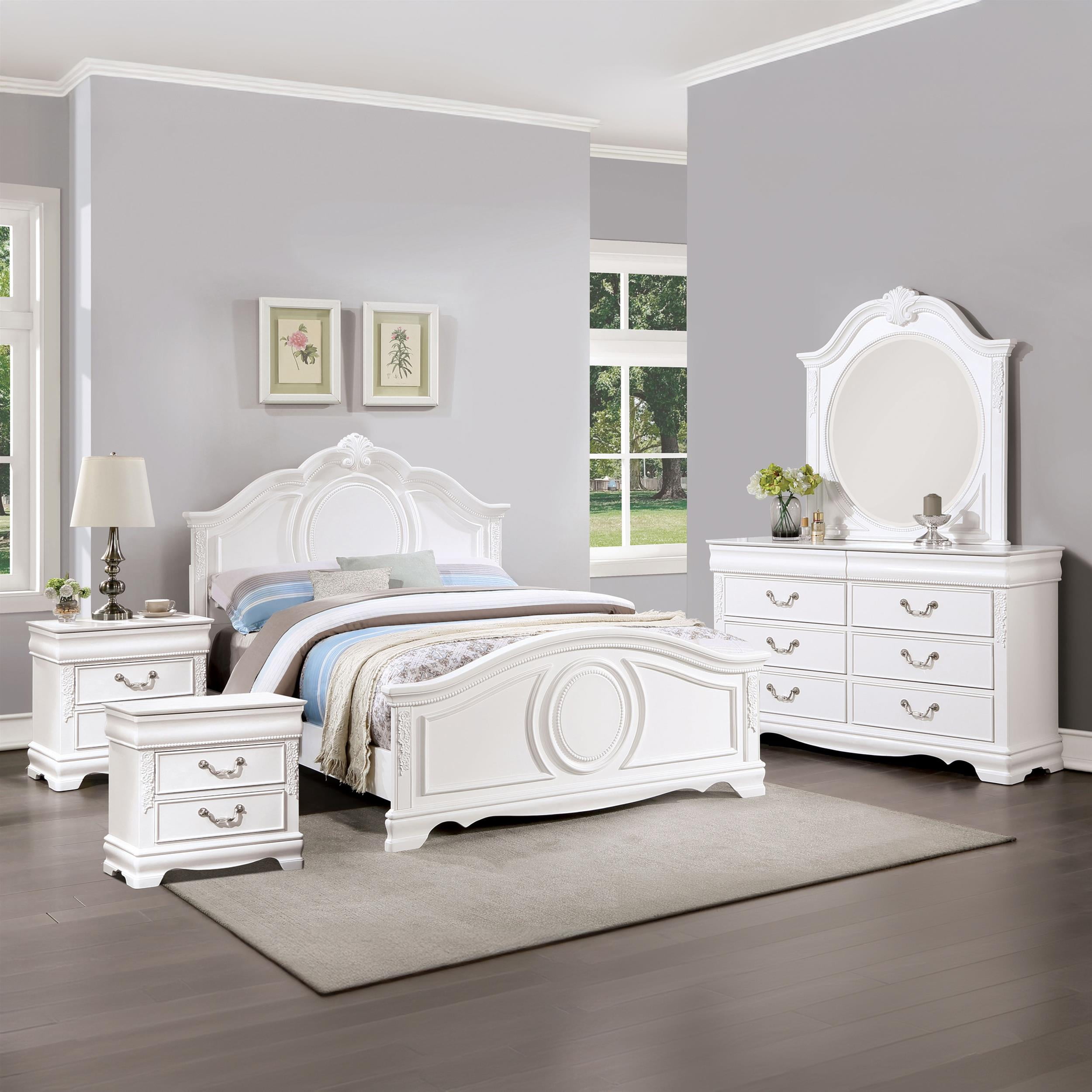 FOA Heyd 5pc White Solid Wood Bed Set - Twin + 2 Nightstands + Dresser ...