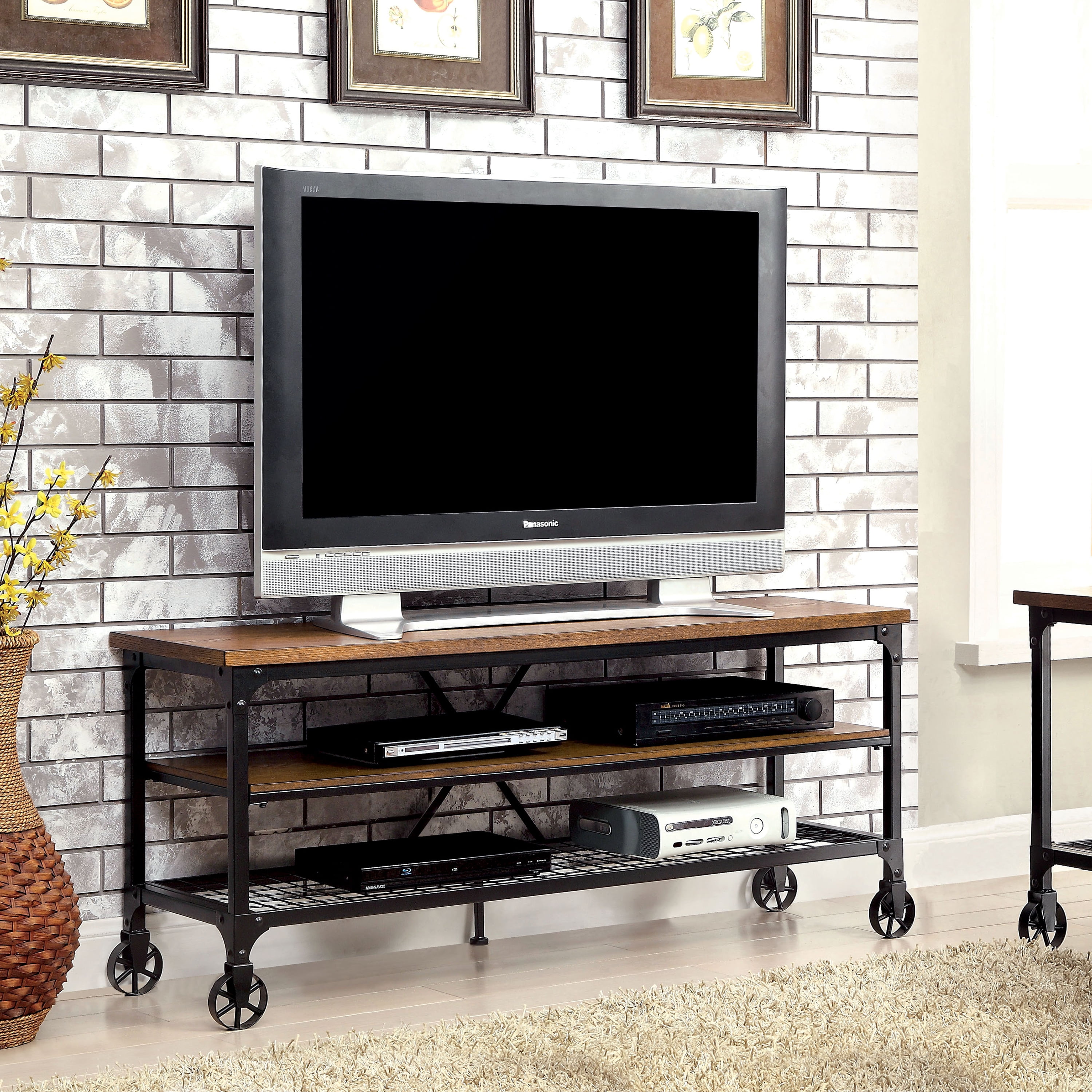 FOA Janson TV Stand for TVs up to 60" with Casters, Medium Oak ...