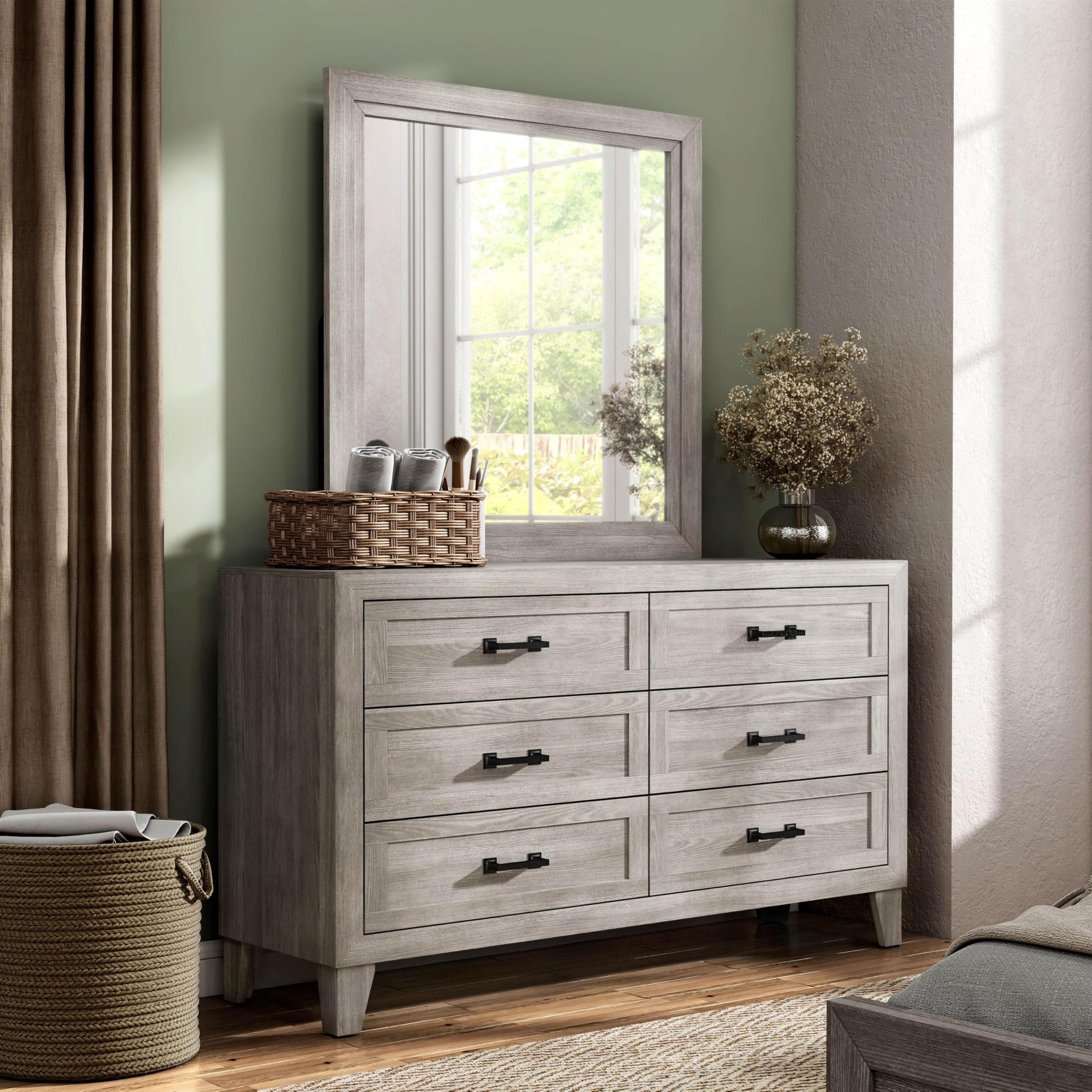 FOA Junile 2-Piece 6-Drawer Wood Dresser and Mirror Set in Washed White ...