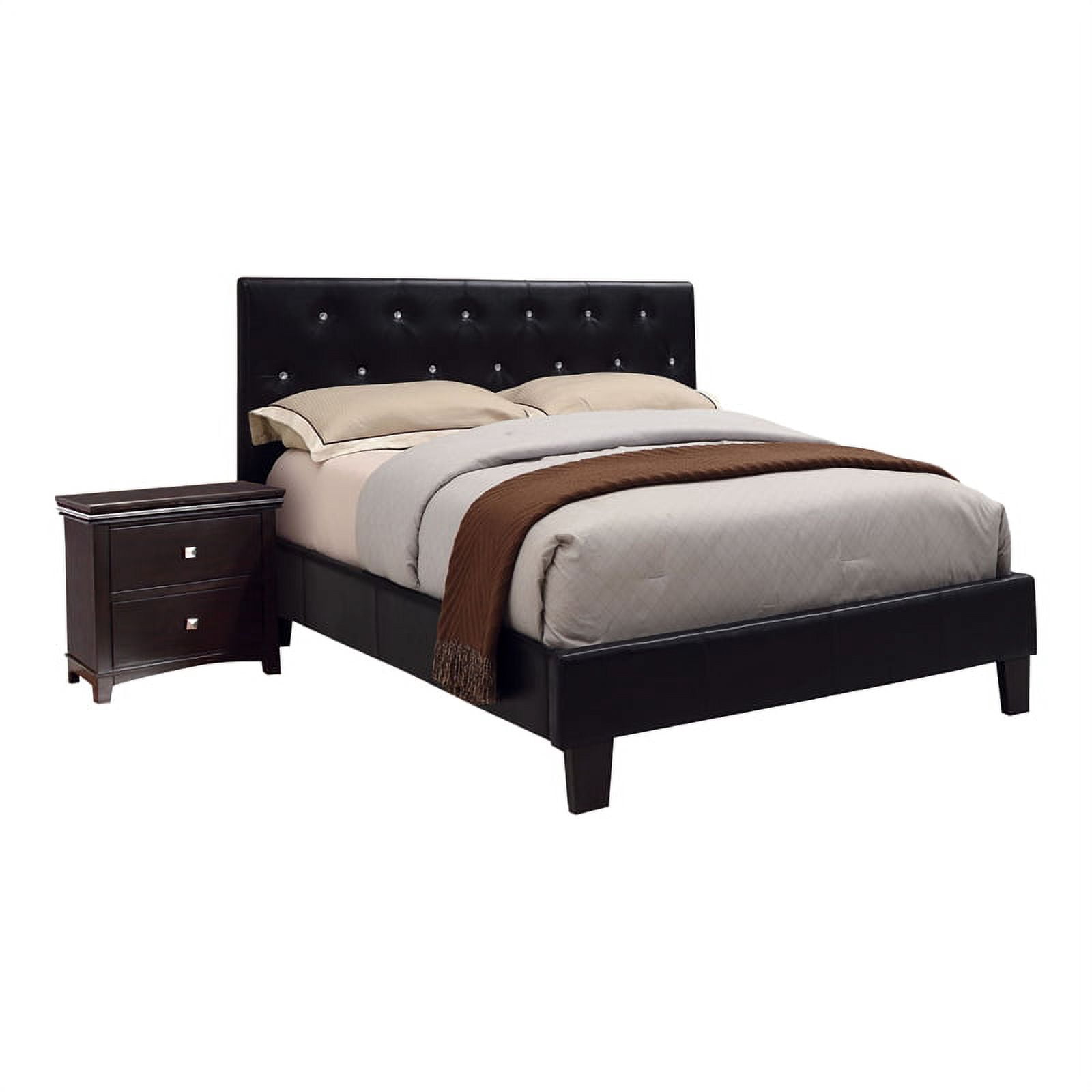 FOA Kylen 2pc Black Faux Leather Bedroom Set - Queen + Nightstand ...