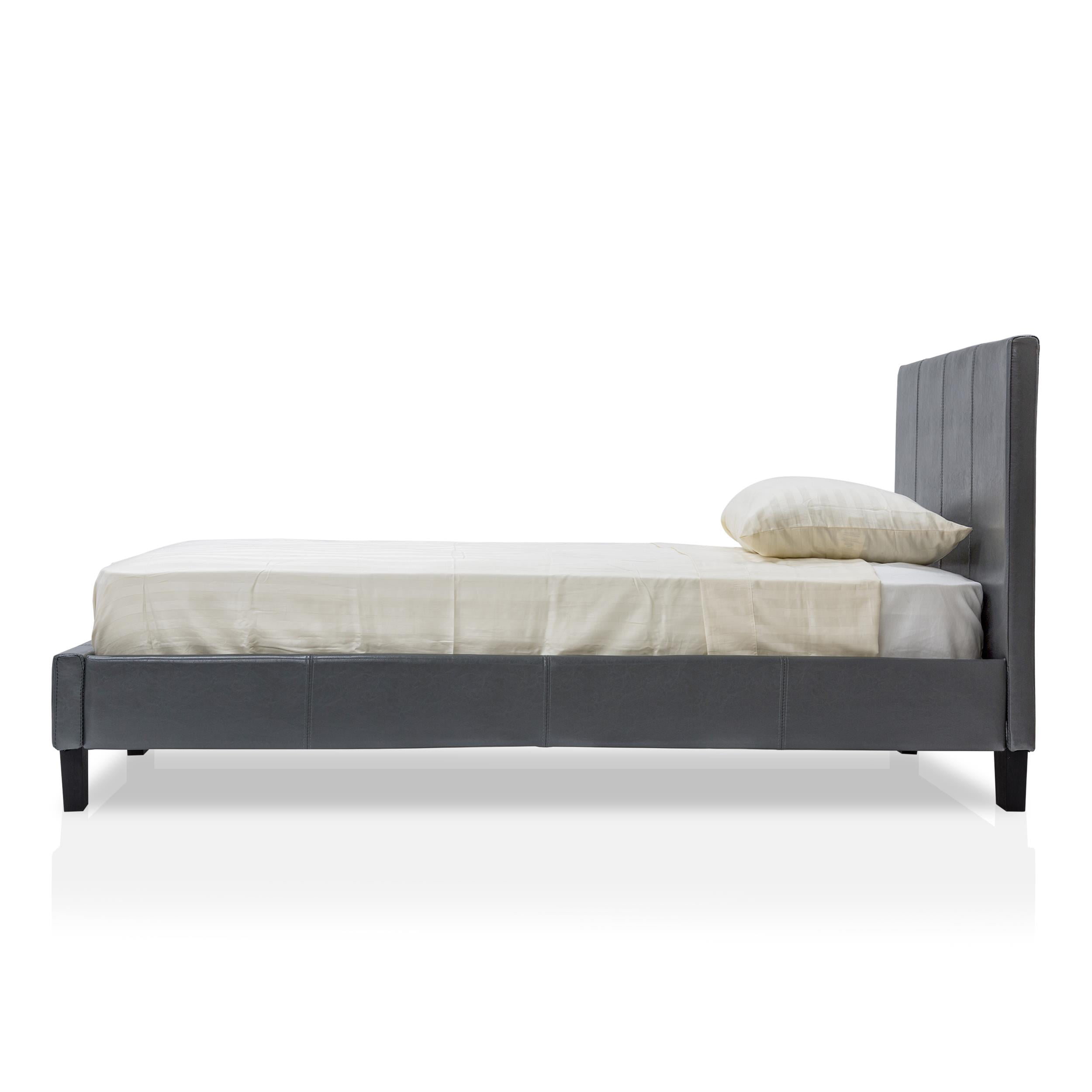 FOA Marc Gray Full Faux Leather Bed with 10" Memory Foam Mattress ...
