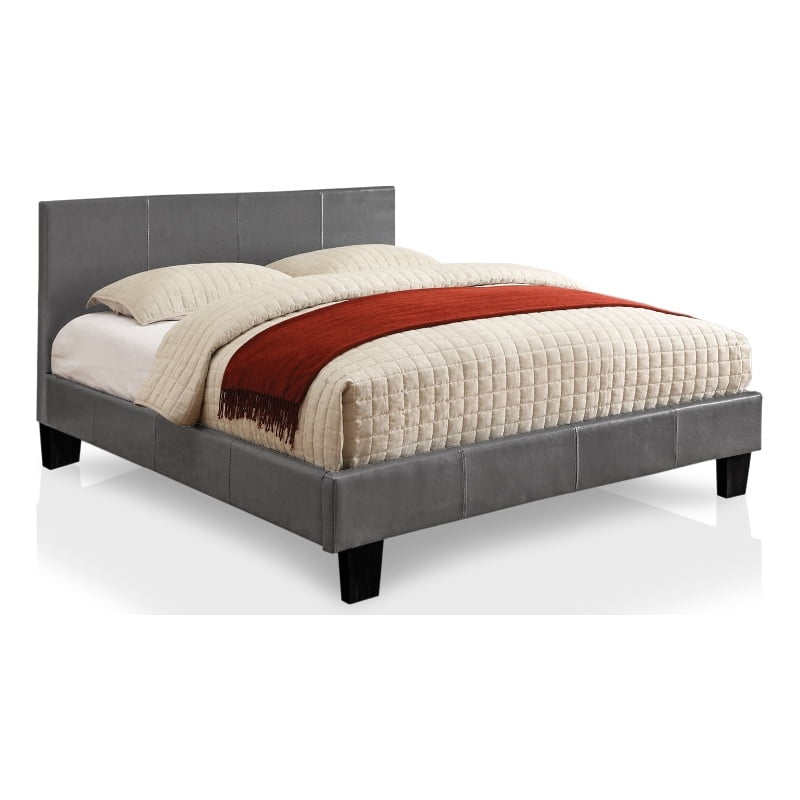 FOA Marc Gray Full Faux Leather Bed with 6 Memory Foam Mattress ...