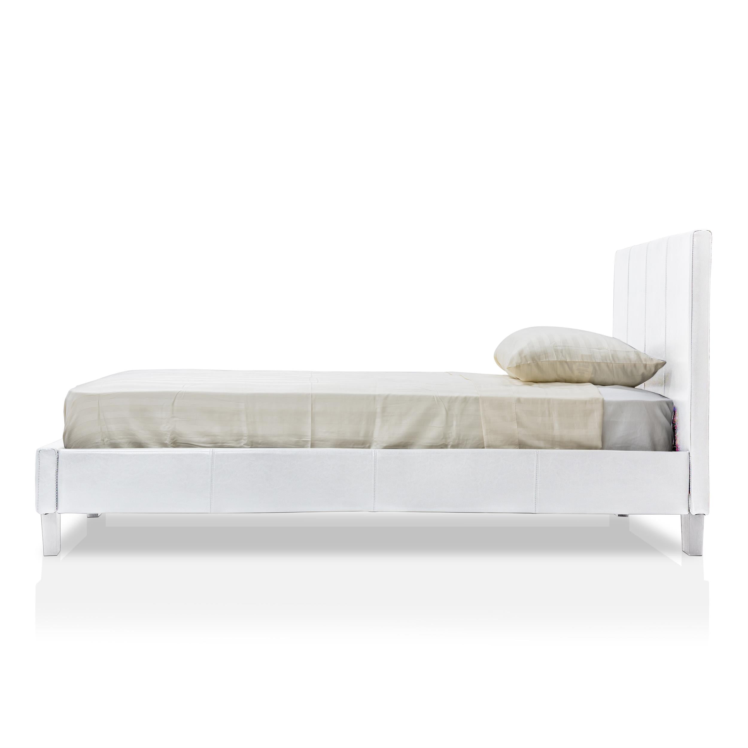 FOA Marc White Twin Platform Faux Leather Bed with 10" Memory Foam ...