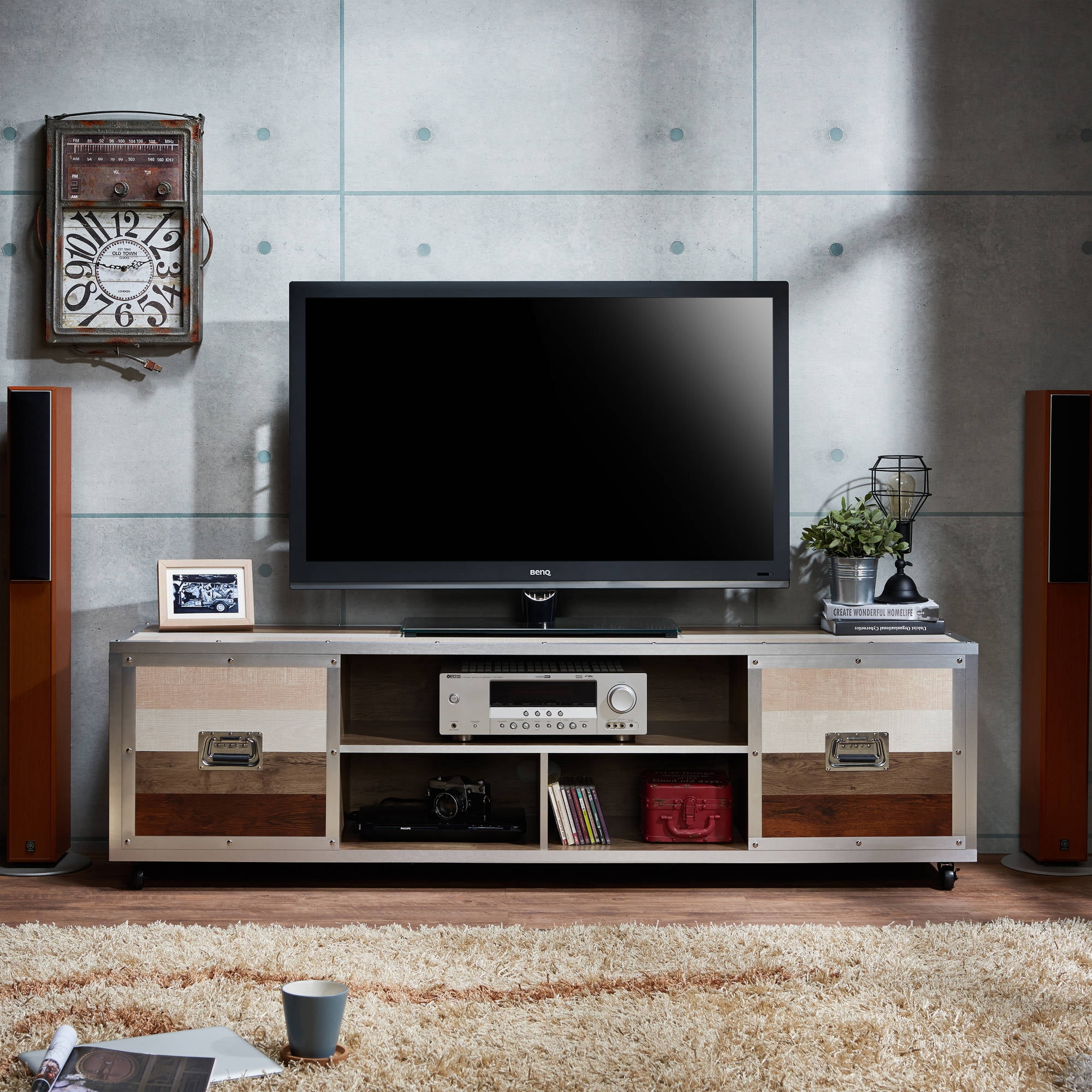 FOA Marlow TV Stand for TVs up to 78" with Casters, Multi-Color ...