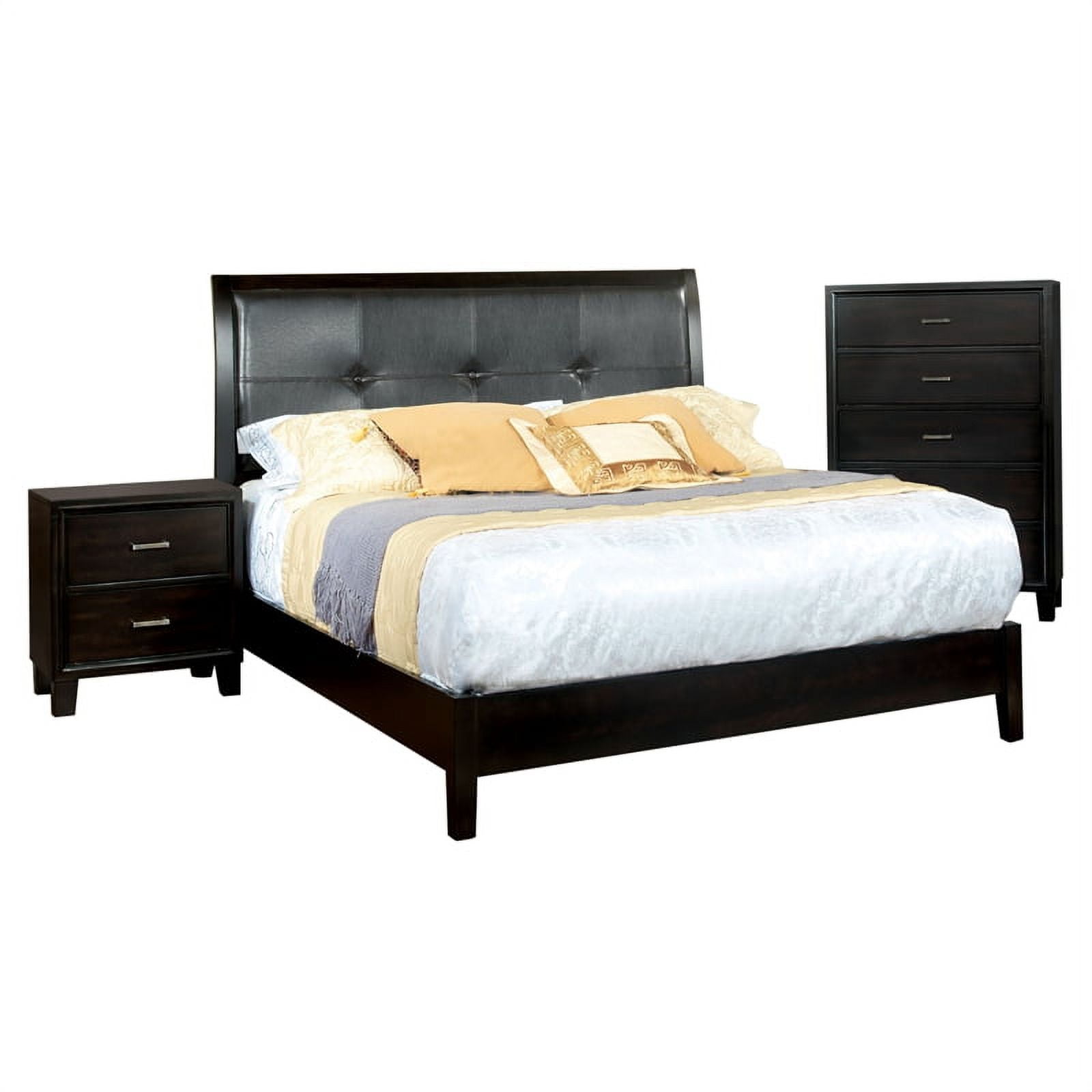 FOA Muscett 3pc Espresso Solid Wood Bedroom Set - Full + Nightstand ...