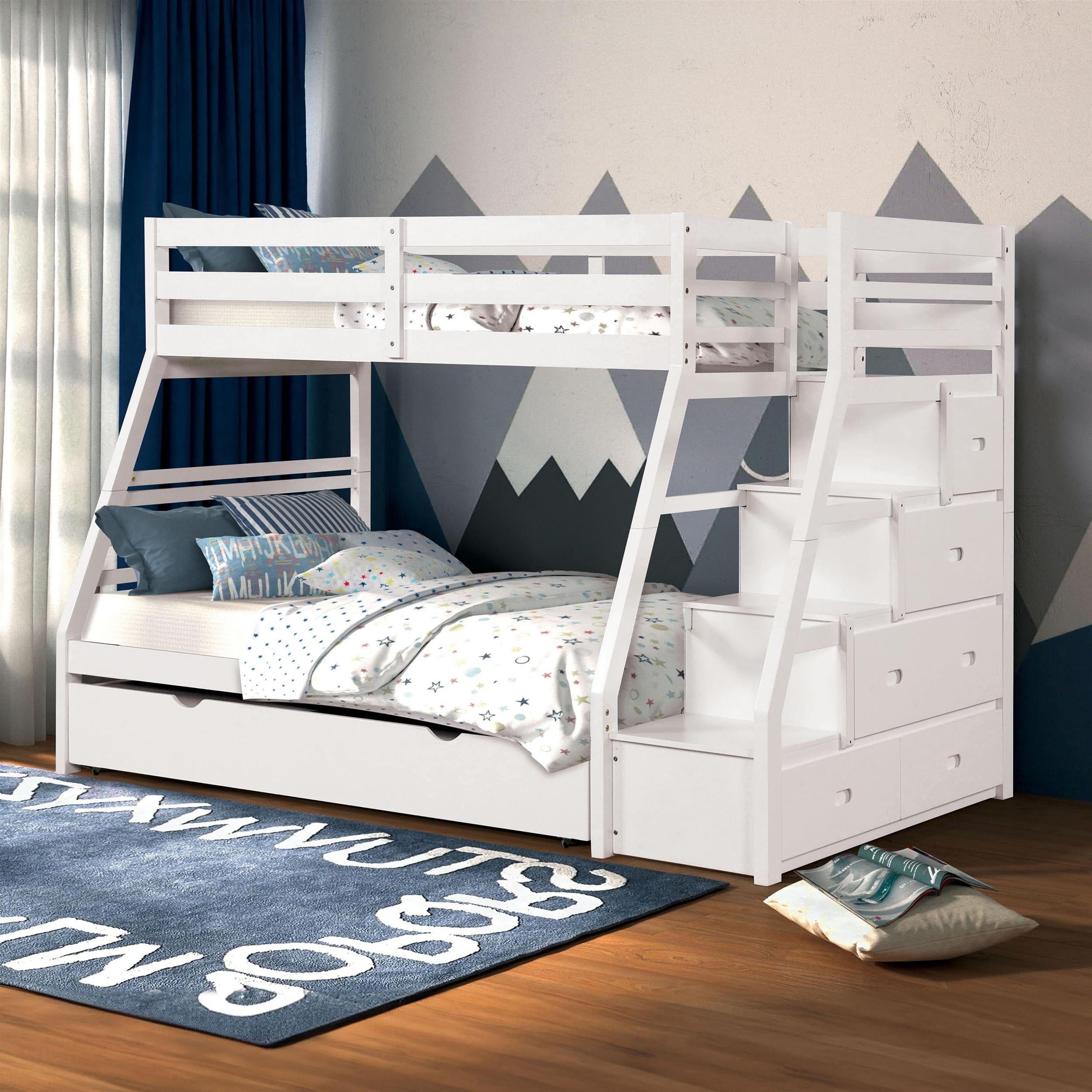 FOA Ollenta 2pc White Wood 4-Drawer Twin over Full Bunk Bed with ...