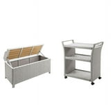 FOA Outdoor Aluminum Wicker 3-Tier Bar Cart & Storage Bench 2PC Set ...