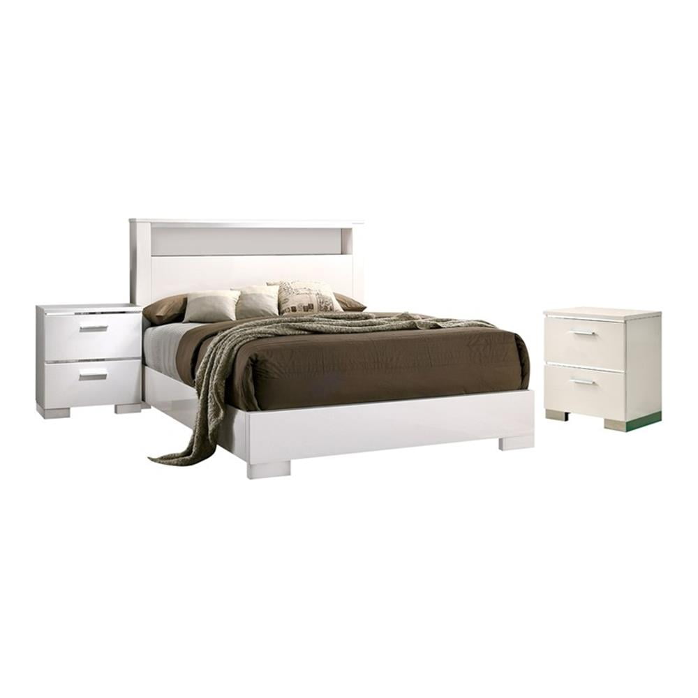 FOA Quaker Modern 3-Piece White Wood Bedroom Set - King + 2 Nightstands ...