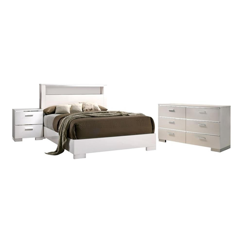 FOA Quaker Modern 3-Piece White Wood Bedroom Set - Queen + Nightstand ...