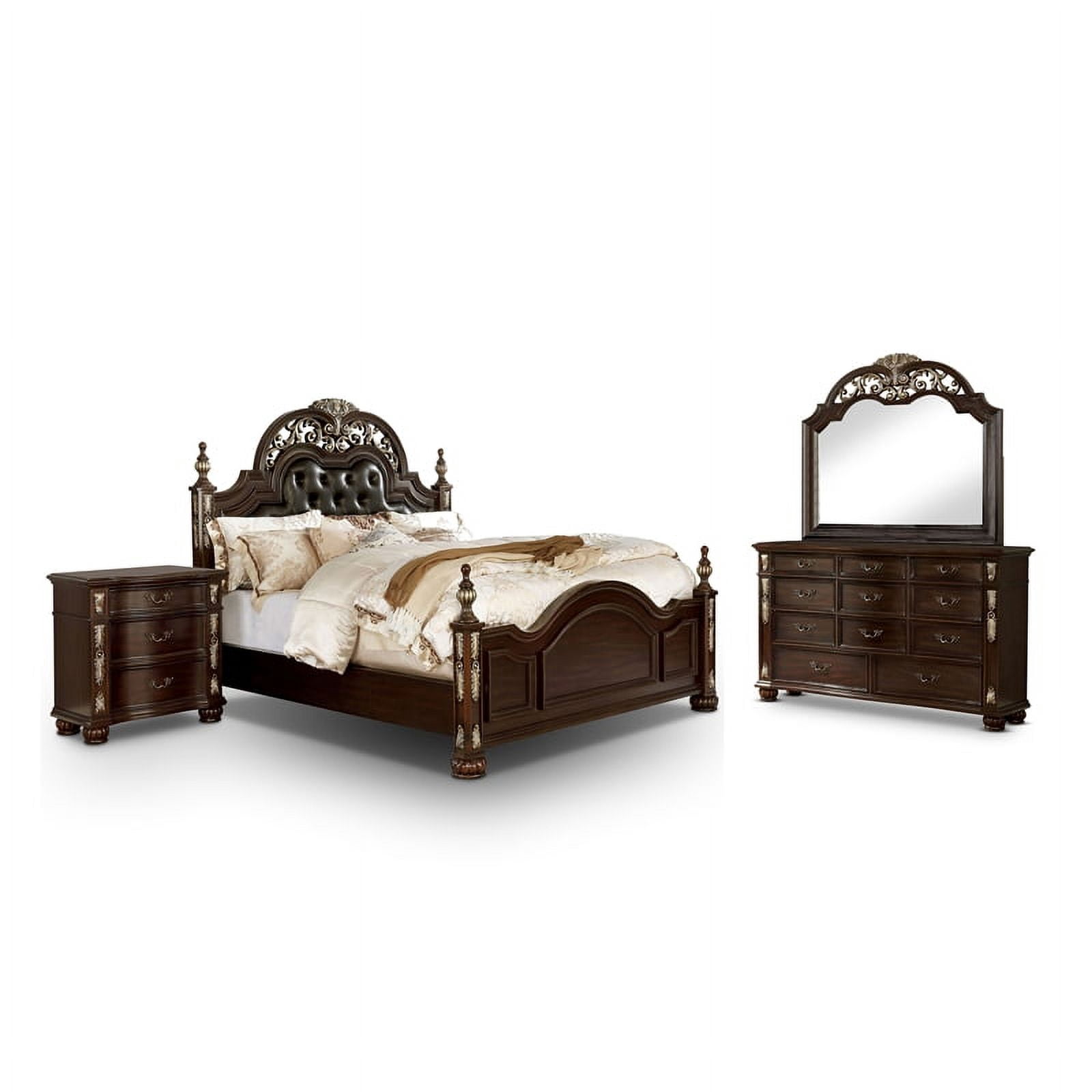 FOA Saavy 4pc Cherry Wood Bed Set - Cal King + Nightstand + Dresser ...
