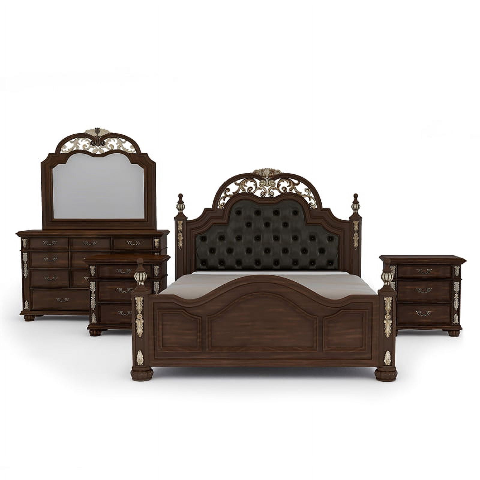 FOA Saavy 5pc Cherry Wood Bed Set - Cal King + 2 Nightstands + Dresser ...