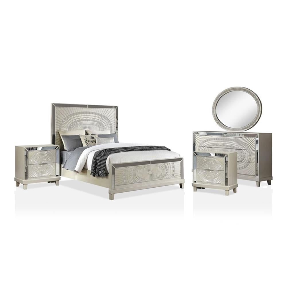 FOA Suie 5pc Champagne Gold Wood Bed Set - Queen+2 Nightstands+Dresser ...