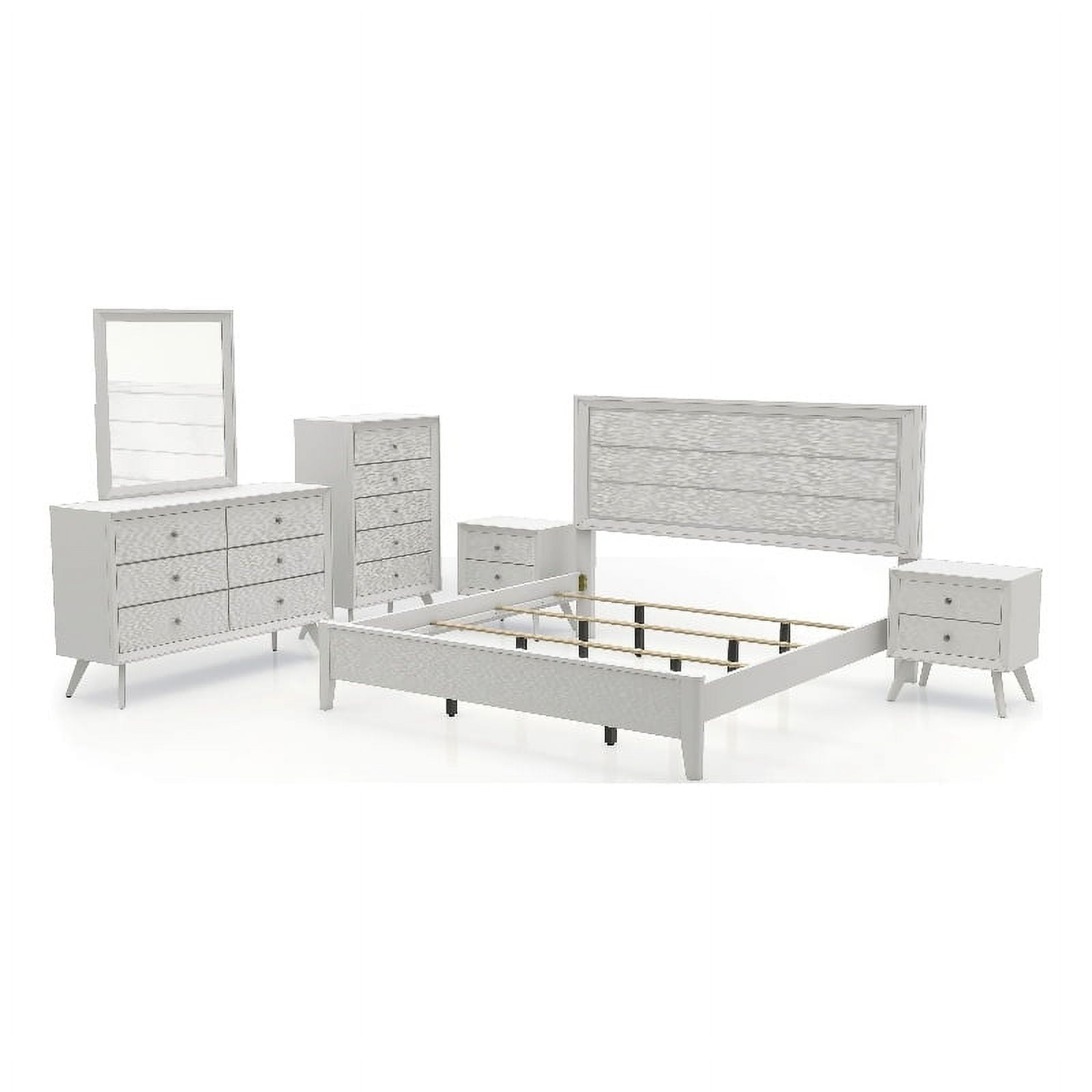 FOA Vrone 6pc White Wood Bedroom Set-Cal King+2 Nightstands+Chest ...
