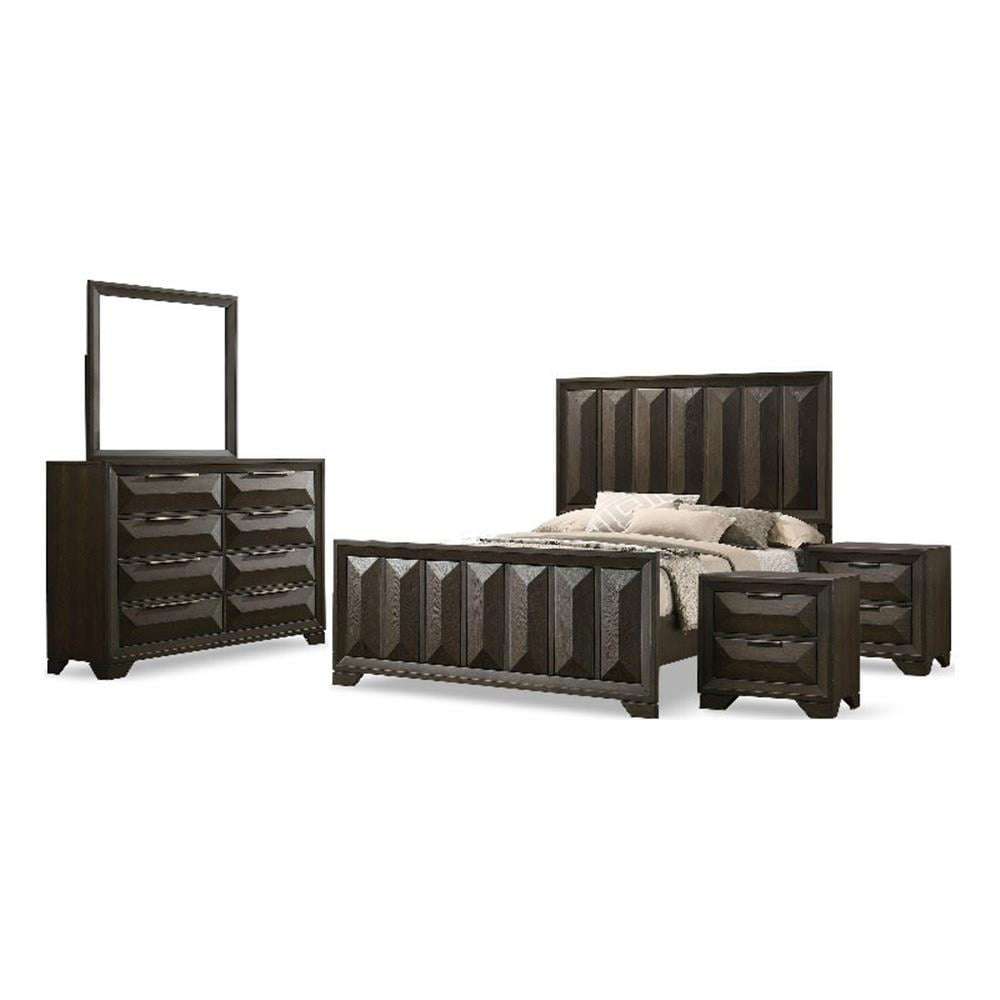 FOA Werren 5pc Espresso Wood Bed Set - King + 2 Nightstands + Dresser ...