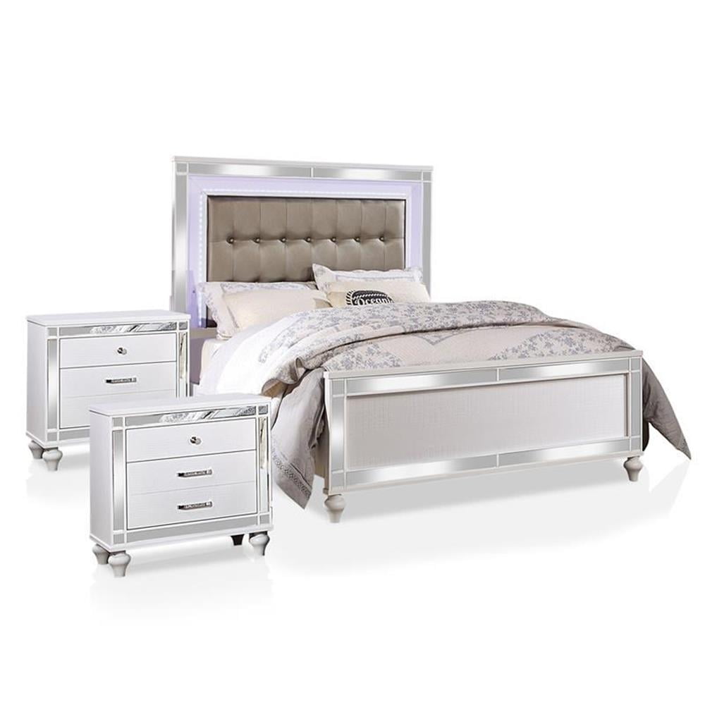 FOA Xulu 3-Piece White Solid Wood LED Bedroom Set - Queen + 2 ...