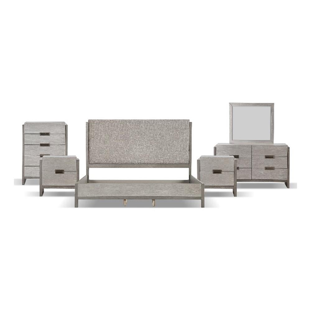 FOA Yasgard 6pc Gray Wood Bed Set - King+2 Nightstands+Chest+Dresser ...