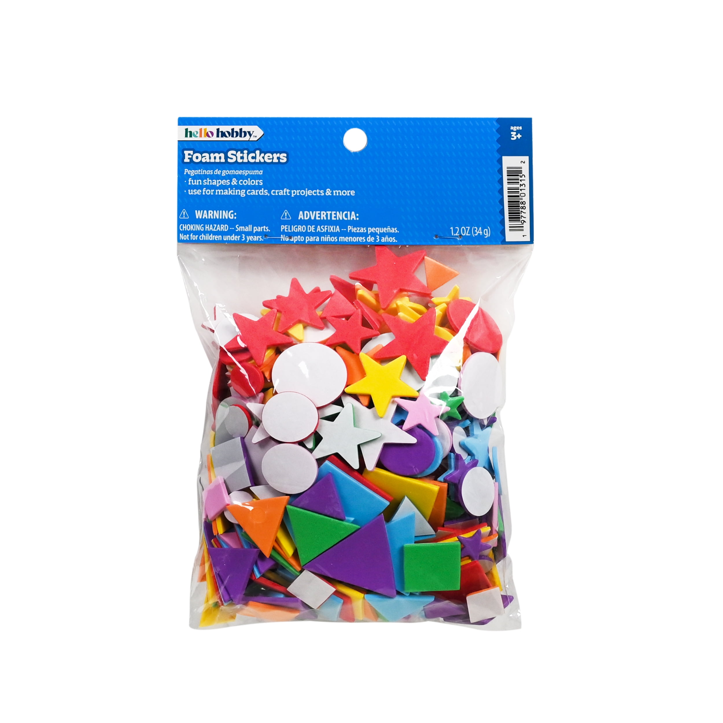 Hello Hobby Multicolor Foam Shape Stickers - 100 Pieces for Arts and ...