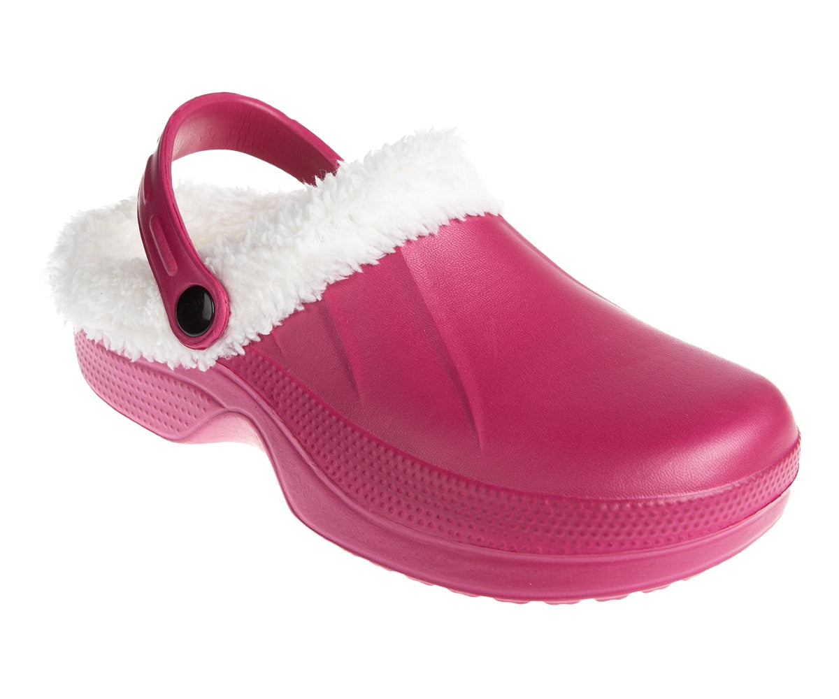 FOAMWALK Women's Comfortable Furry Solid and Bubble Heel Platform Clogs ...