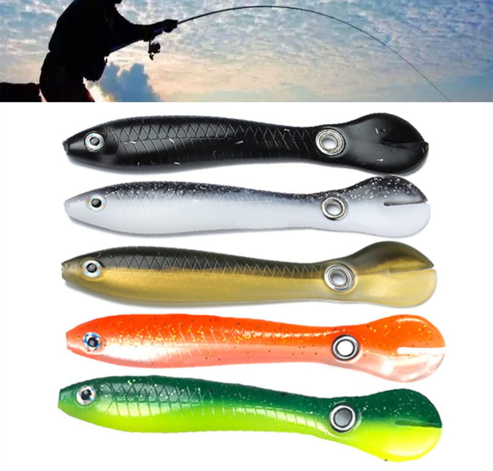 FOAUUH 5 Pack Soft Bionic Fishing Lures, Slow Sinking Bionic Swimming ...