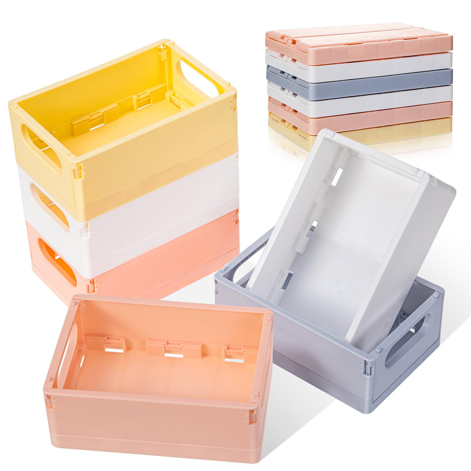 FOAUUH 6 Pieces Mini Plastic Baskets Folding Storage Crate Cute Basket ...