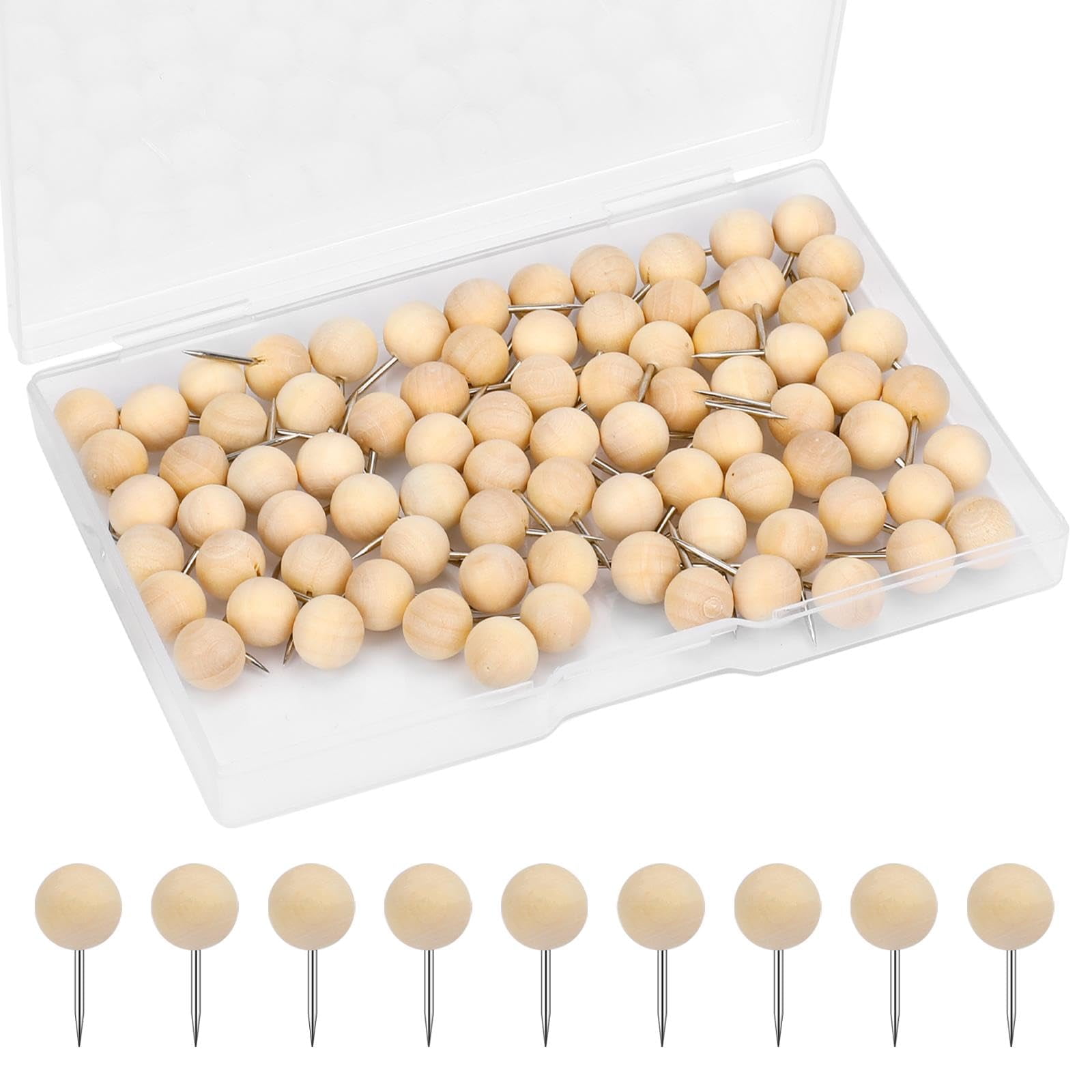 FOAUUH 60Pcs Round Push Pins Wooden Thumb Tacks for Cork Board ...
