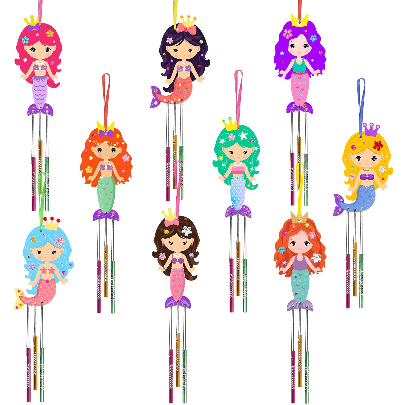 FOAUUH 9 Pack Mermaid Wind Chime Kit for Kids Make Your Own Wind Chime ...
