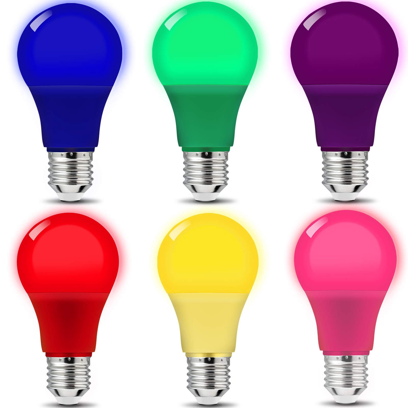 FOAUUH A50 LED Colored Light Bulbs, 7Watts (60W Equivalent), E26 Base ...