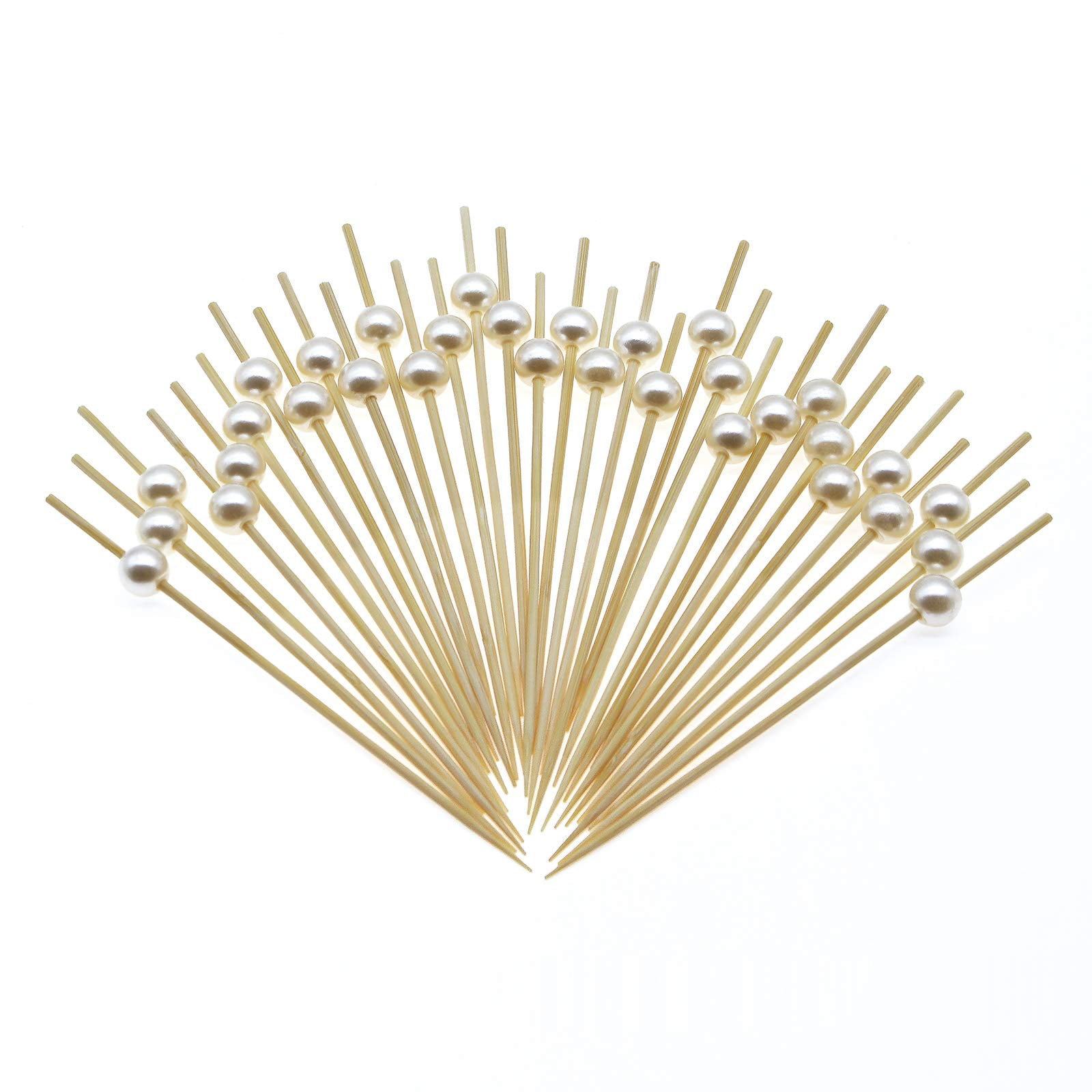 FOAUUH Beige Pearl Bamboo Cocktail Picks 4.7 Inch Long Fancy Toothpicks ...