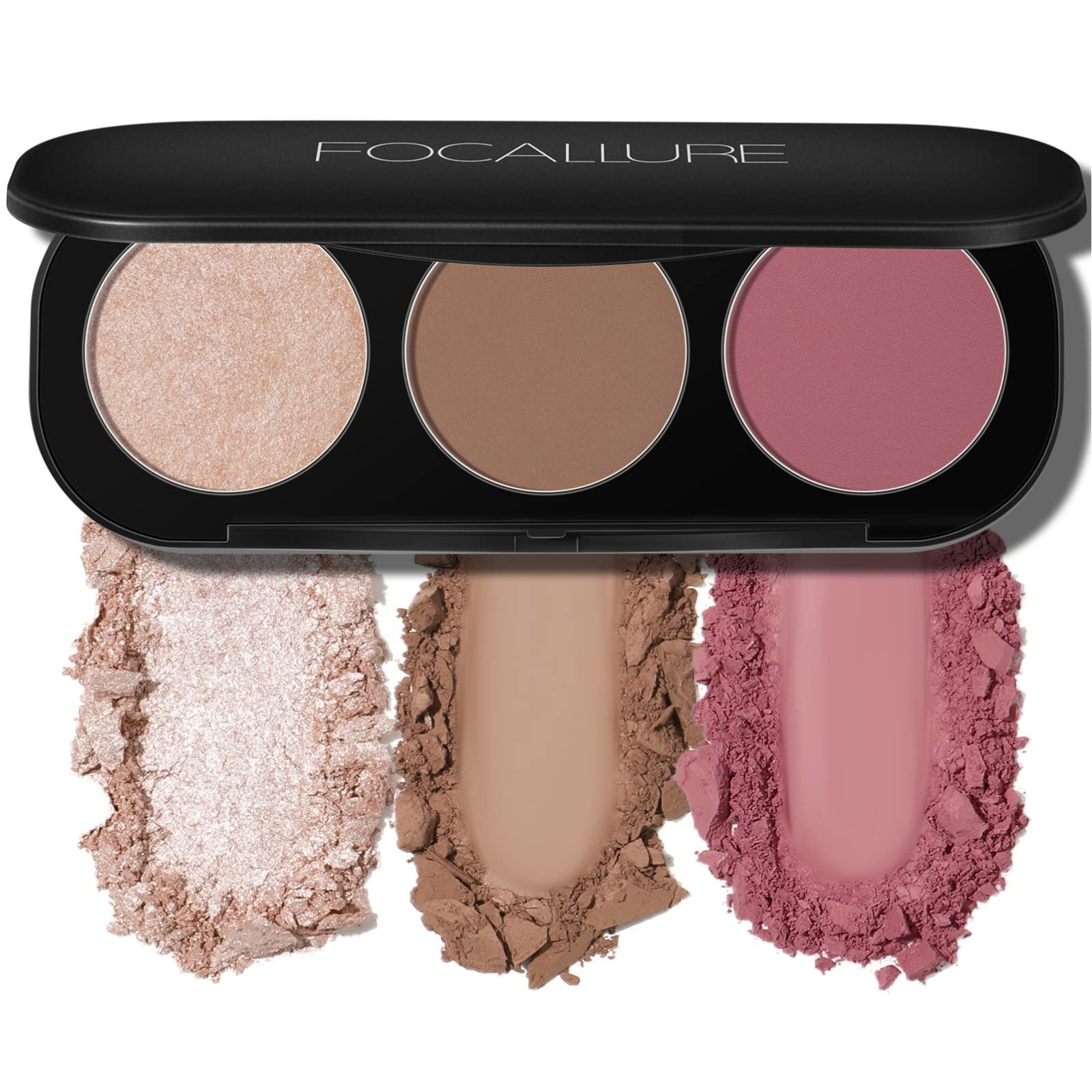 FOCALLURE Blush and Highlighter JKF25 Palette,3 in 1 Contour Palette ...