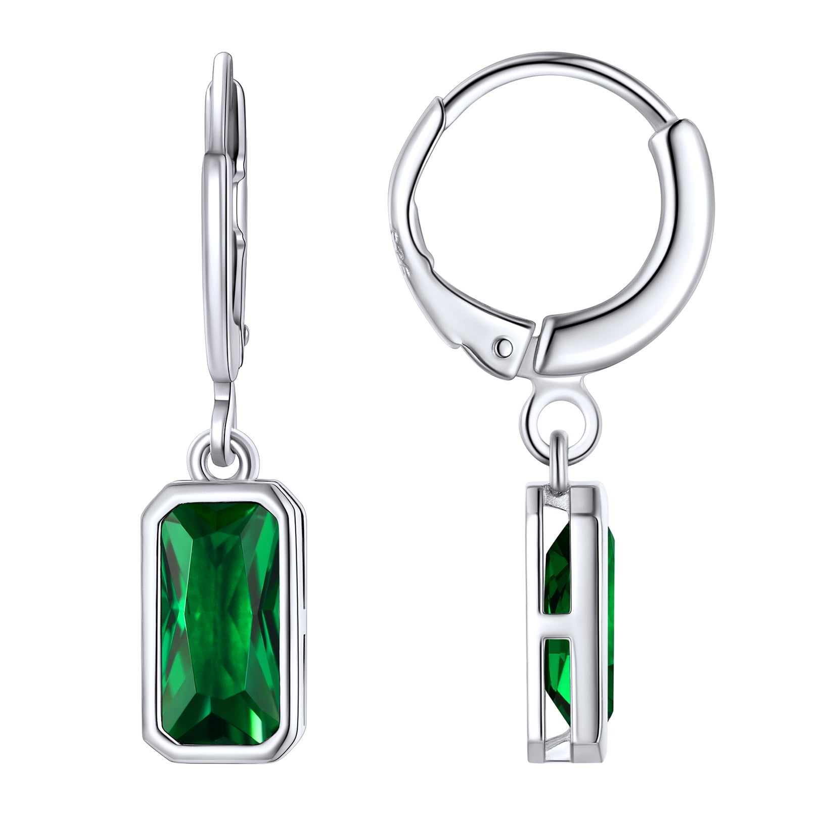 FOCALOOK Sterling Silver May Emerald Birthstone Hoop Earrings for Women ...