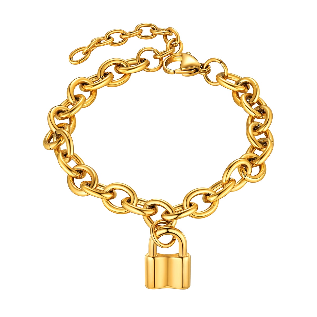 FOCALOOK Chunky Chain Bracelet with Lock Charms for Women Men Stainless ...