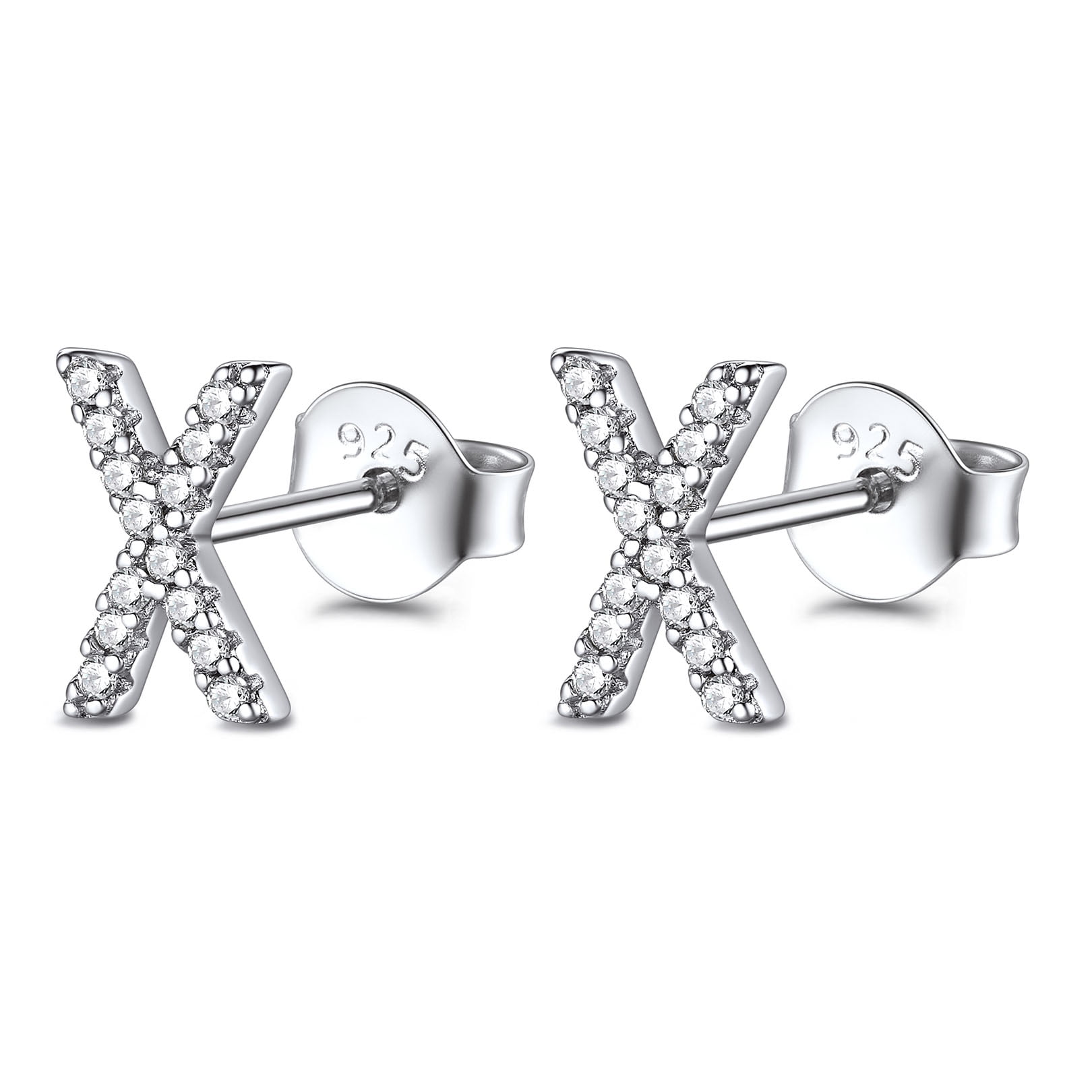 FOCALOOK Crystal Initial Stud Earrings for Women 925 Sterling Silver ...
