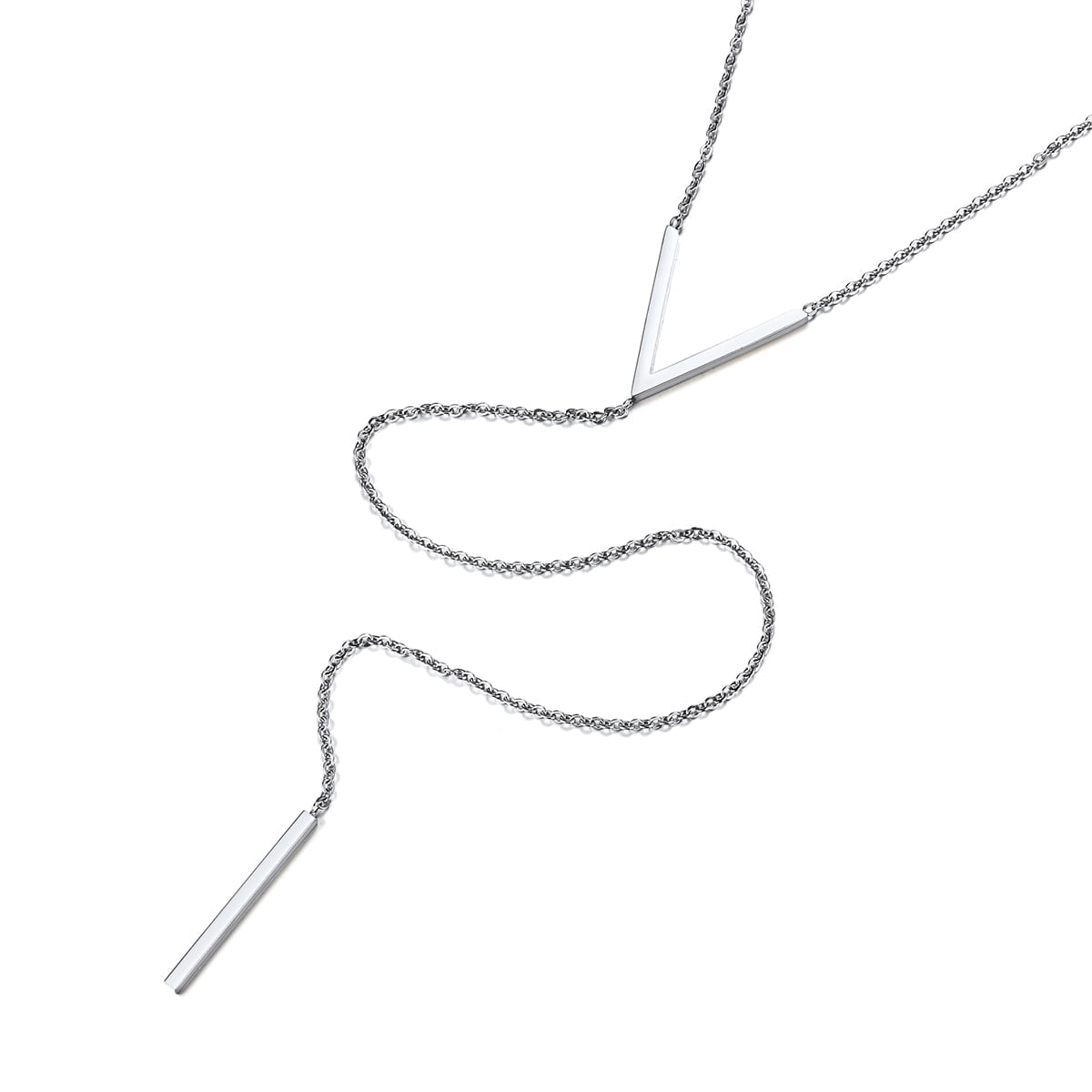 FOCALOOK Drop Bar Necklace for Women Lariat Y Necklace Stainless Steel ...