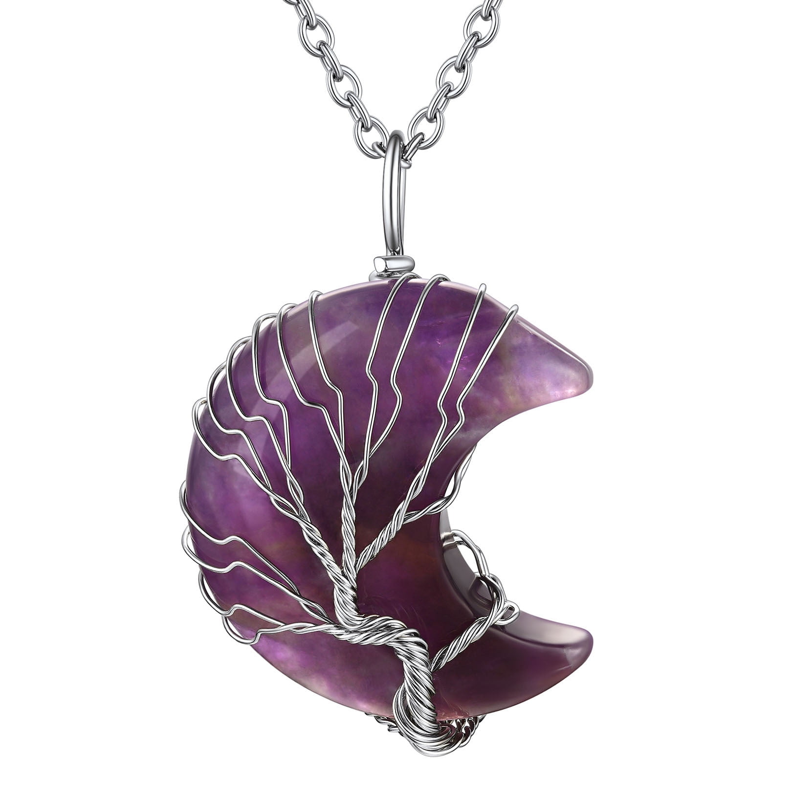 FOCALOOK February Nature Amethyst Crescent Moon Birthstone Necklaces ...
