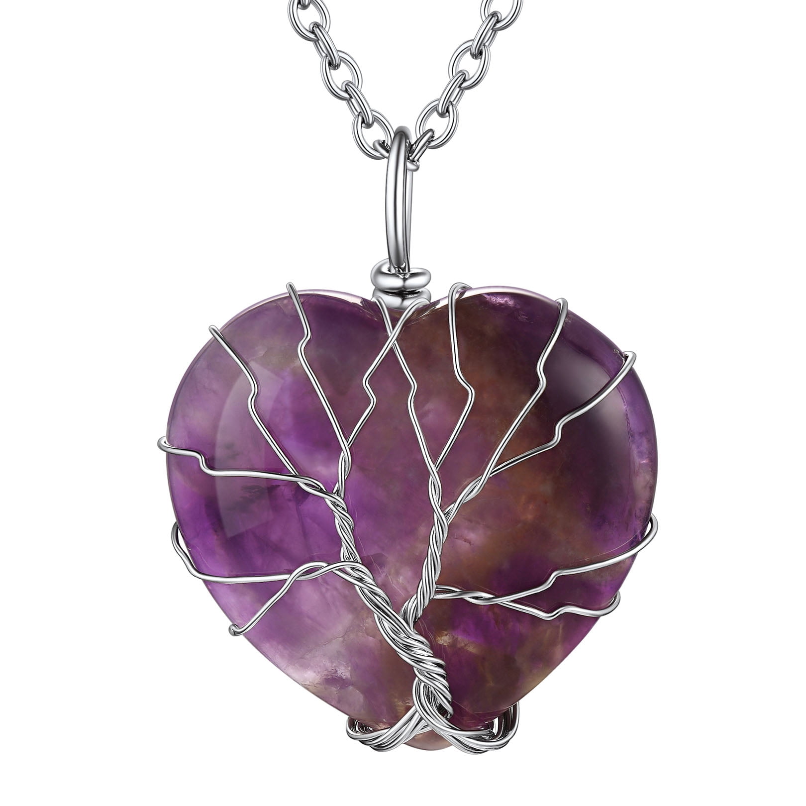 FOCALOOK February Nature Amethyst Heart Birthstone Necklaces for Women ...