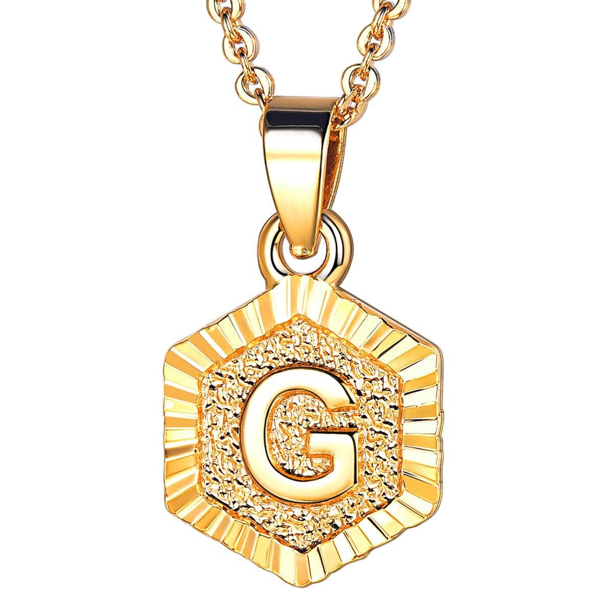 FOCALOOK Gold Initial Necklace for Women Men Hexagon Capital Letter G ...