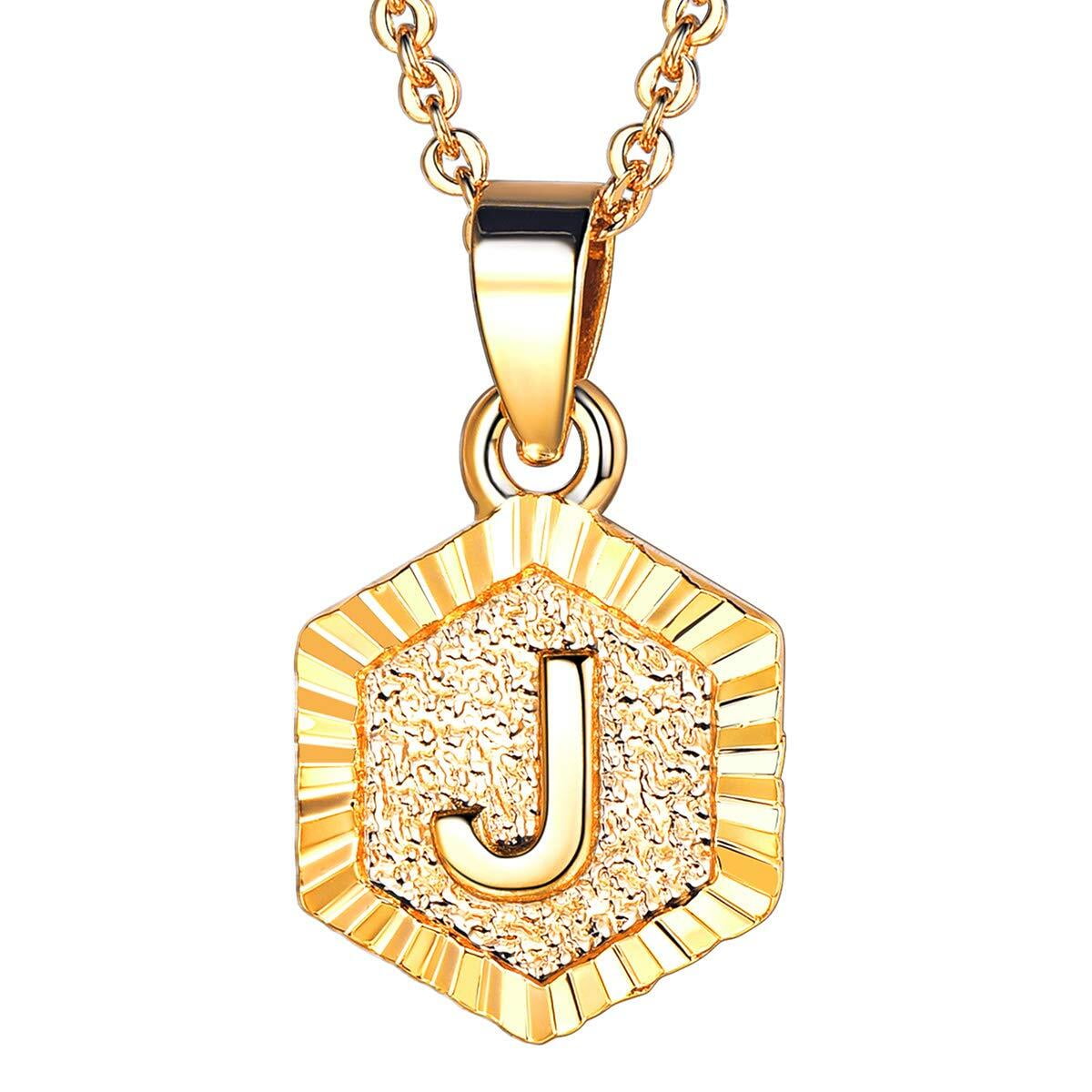 FOCALOOK Initial Necklace for Women Men Gold Plated Hexagon Capital ...