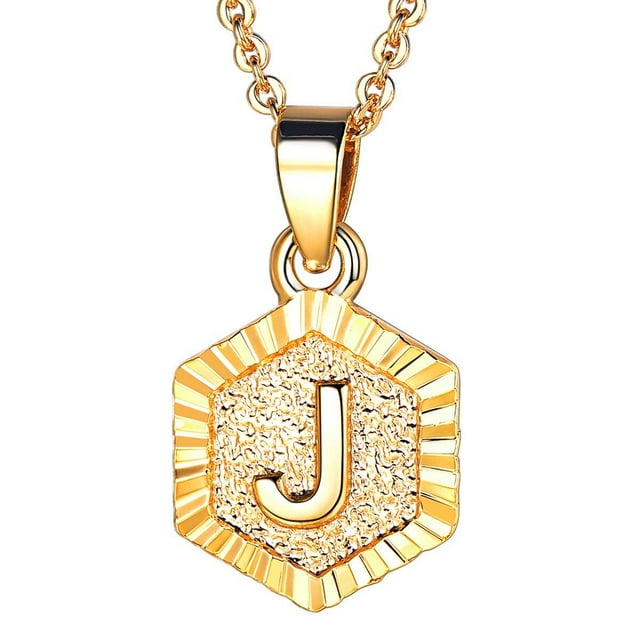 FOCALOOK Gold Initial Necklace for Women Men Hexagon Capital Letter J ...