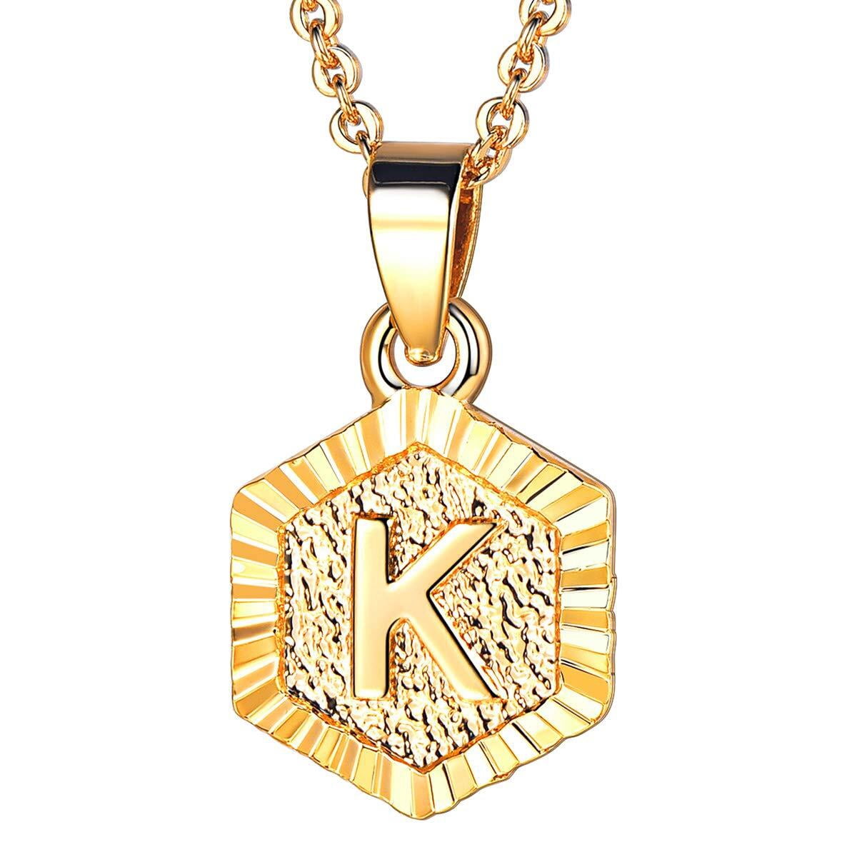 FOCALOOK Gold Plated Initial Necklace for Women Men Hexagon Capital ...